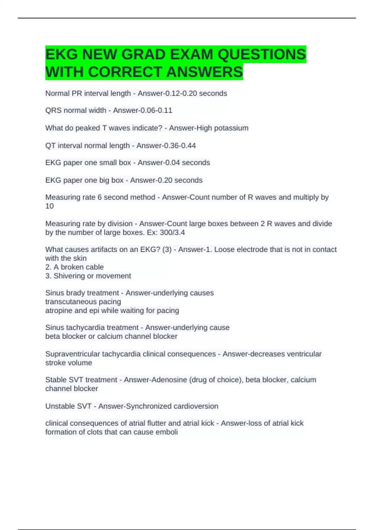 EKG NEW GRAD EXAM QUESTIONS WITH CORRECT ANSWERS - Kaiser ekg - Stuvia US
