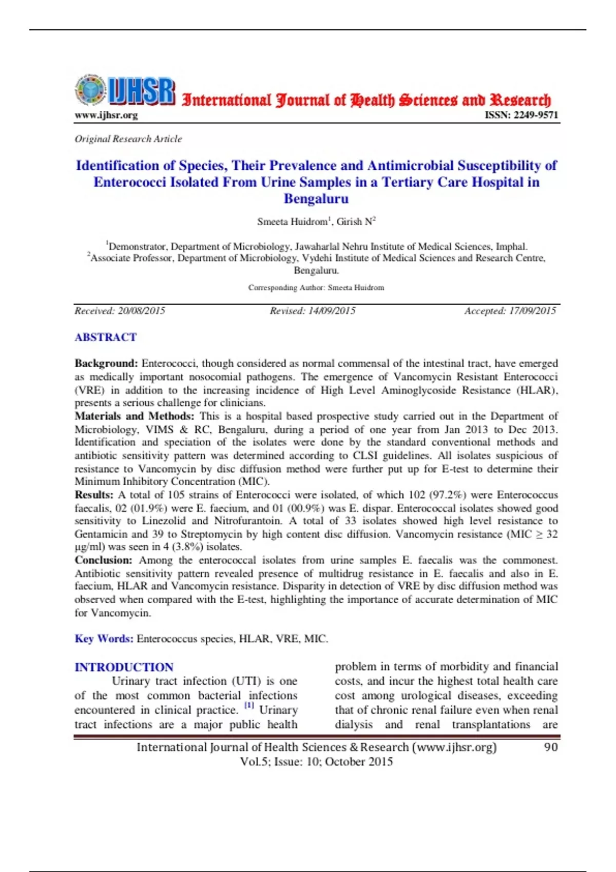 Identification of Species, Their Prevalence and Antimicrobial ...
