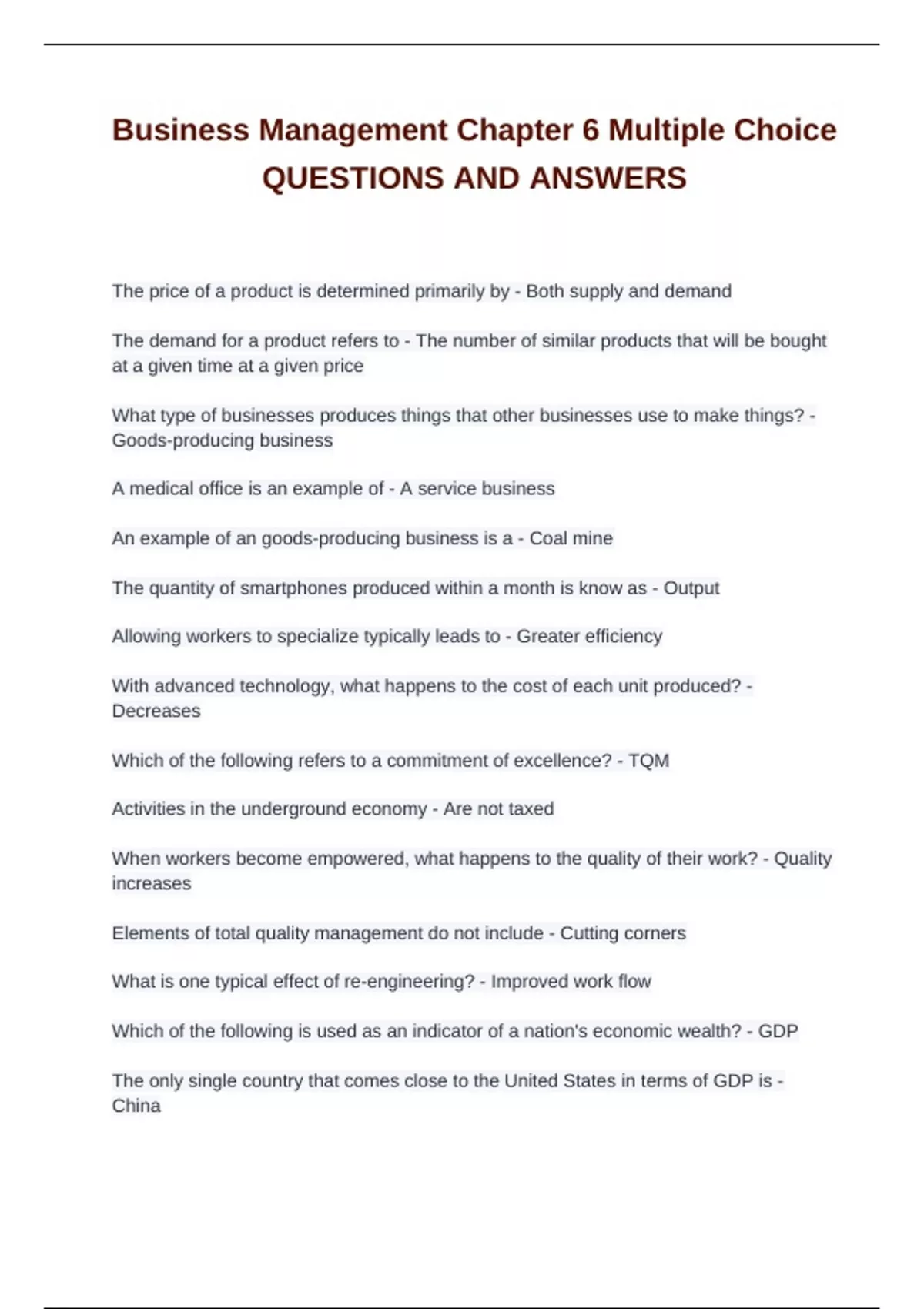 Exam (elaborations) Business Management Business Management questions ...