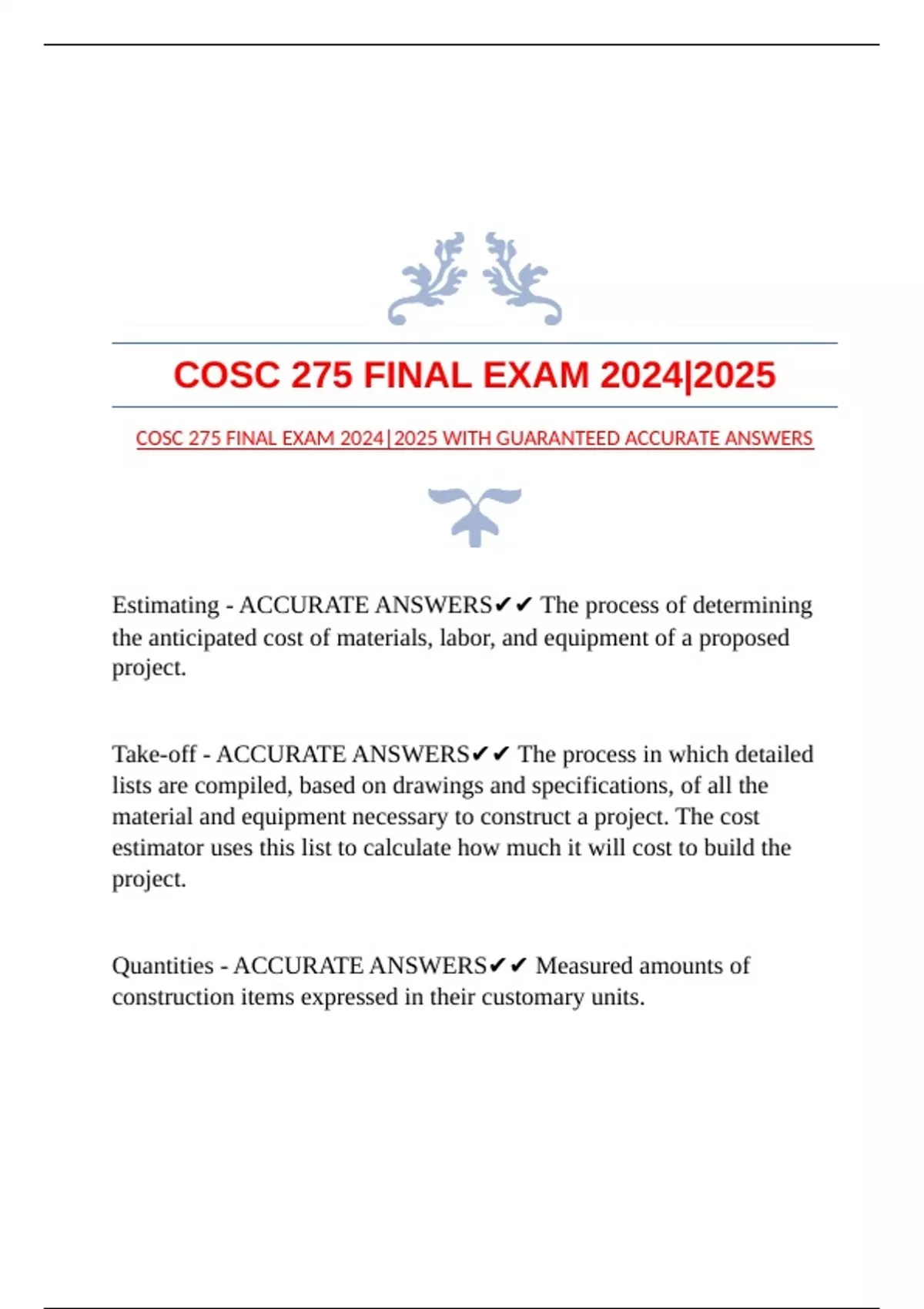COSC 275 FINAL EXAM 2024|2025 WITH GUARANTEED ACCURATE ANSWERS - COSC 275 - Stuvia US