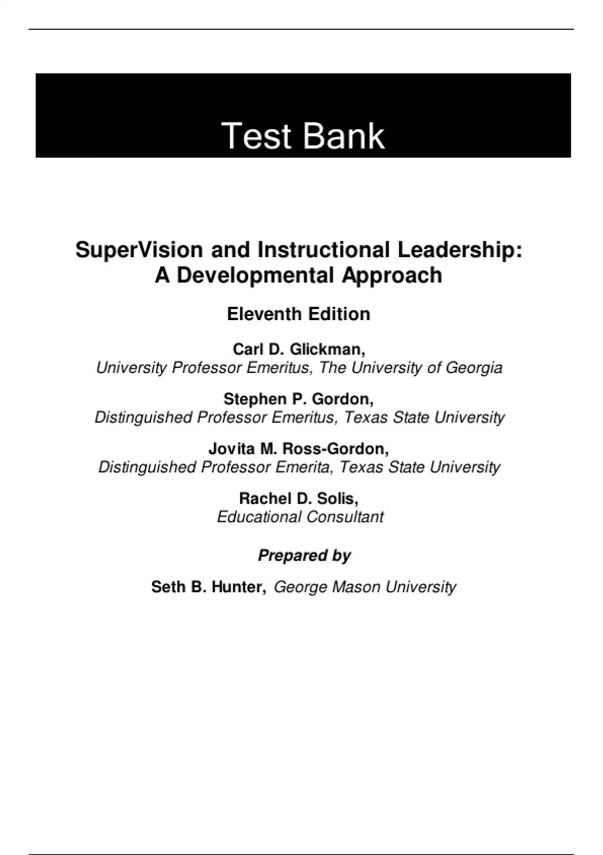 Test Bank For SuperVision and Instructional Leadership A Developmental ...