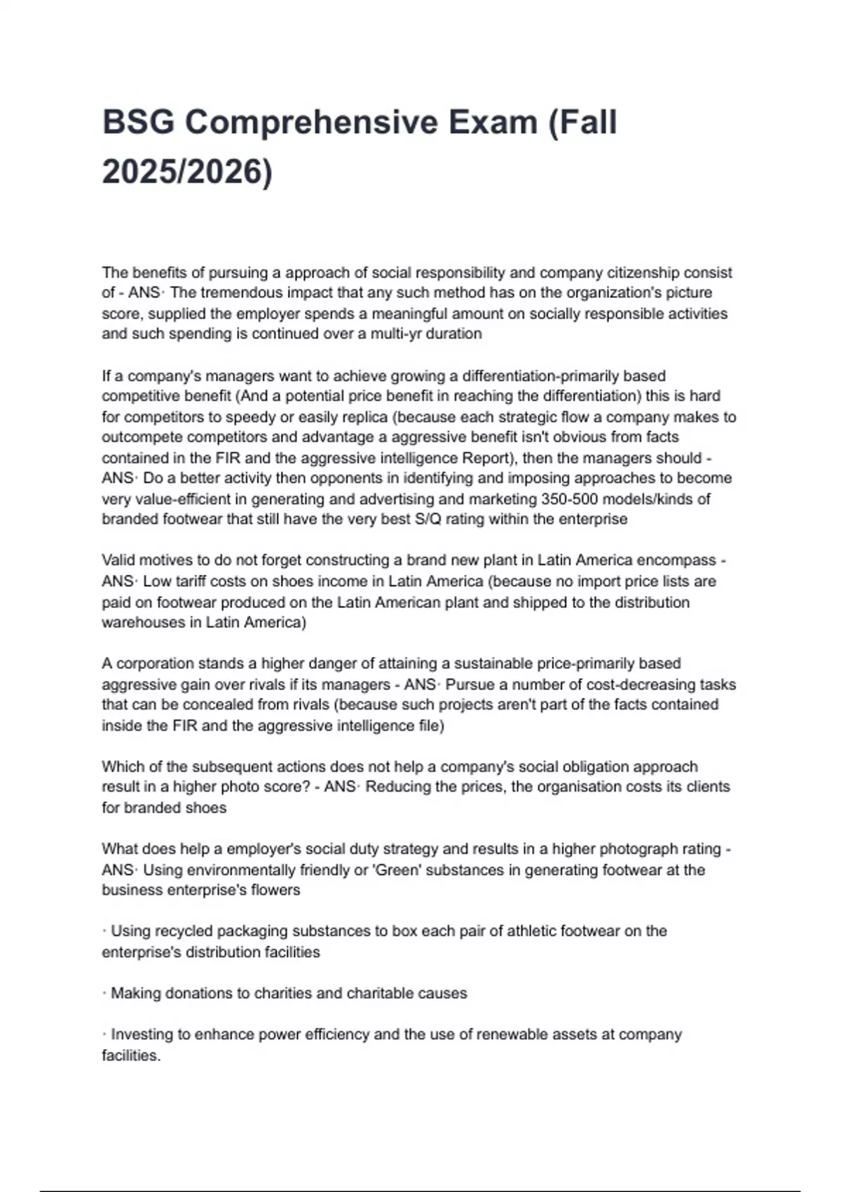 BSG Comprehensive Exam (Fall 2025/2026)questions and answers rated A+ ...