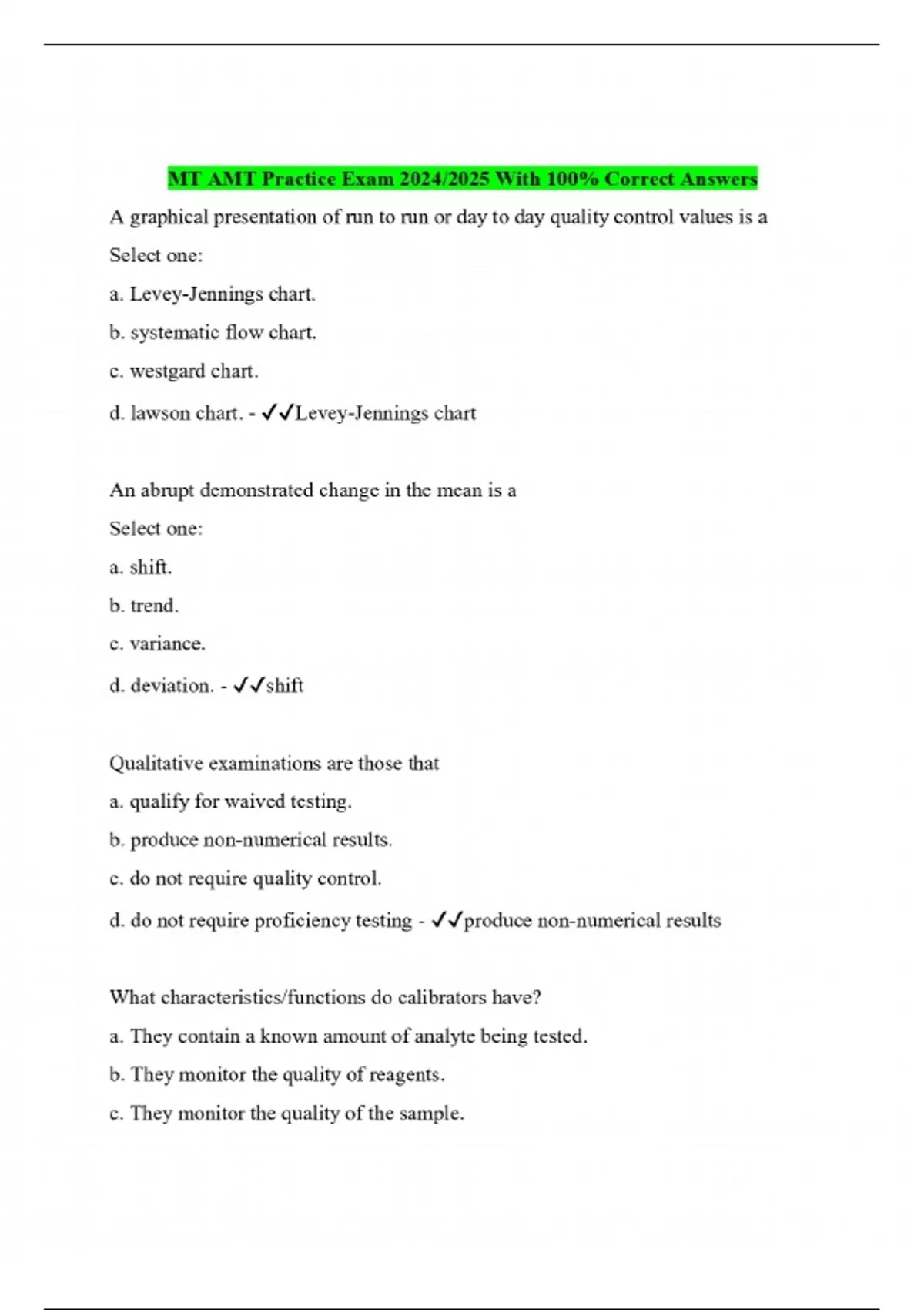 MT AMT Practice Exam 2024/2025 With 100% Correct Answers - MT AMT ...
