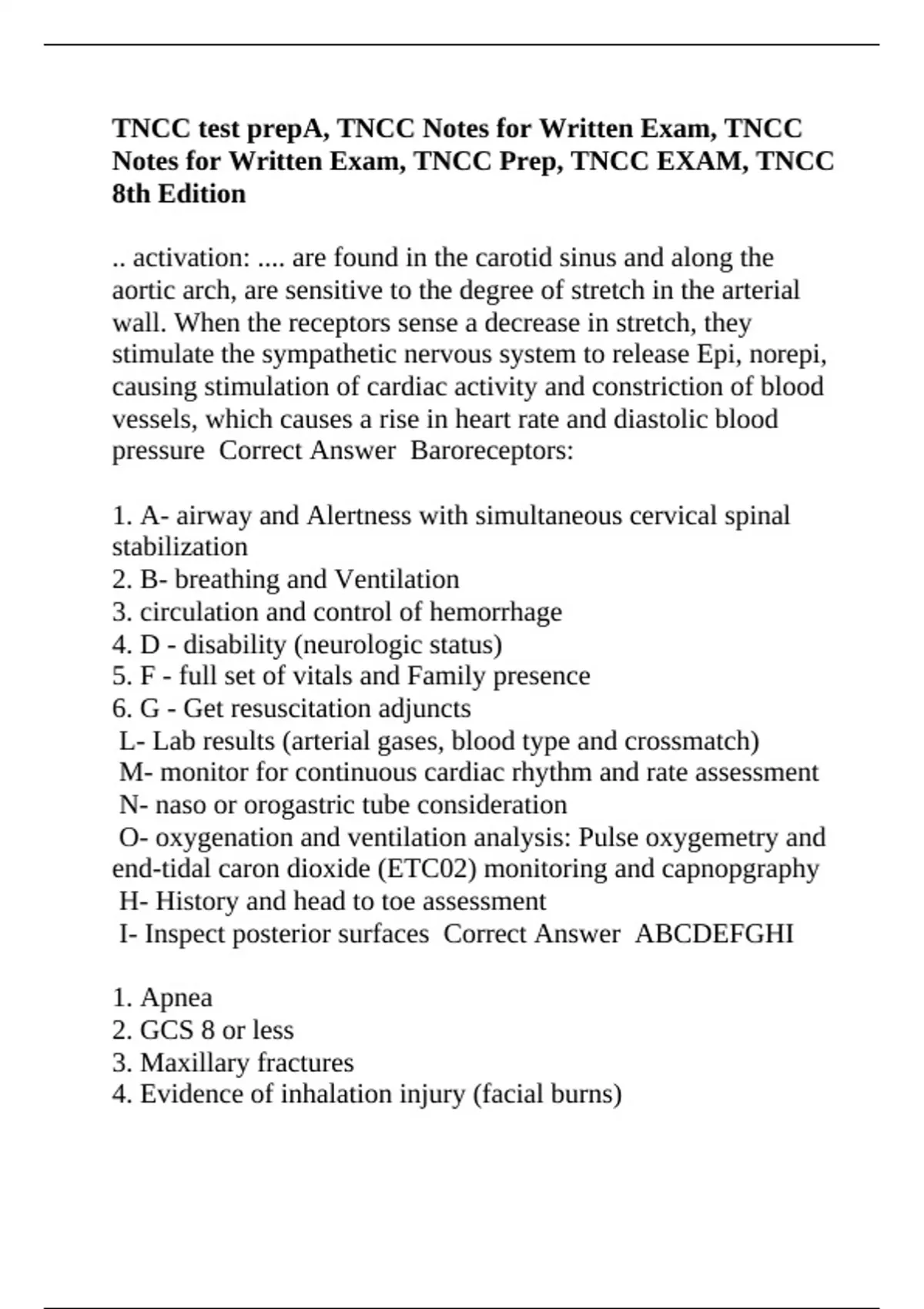 TNCC test prepA, TNCC Notes for Written Exam, TNCC Notes for Written ...