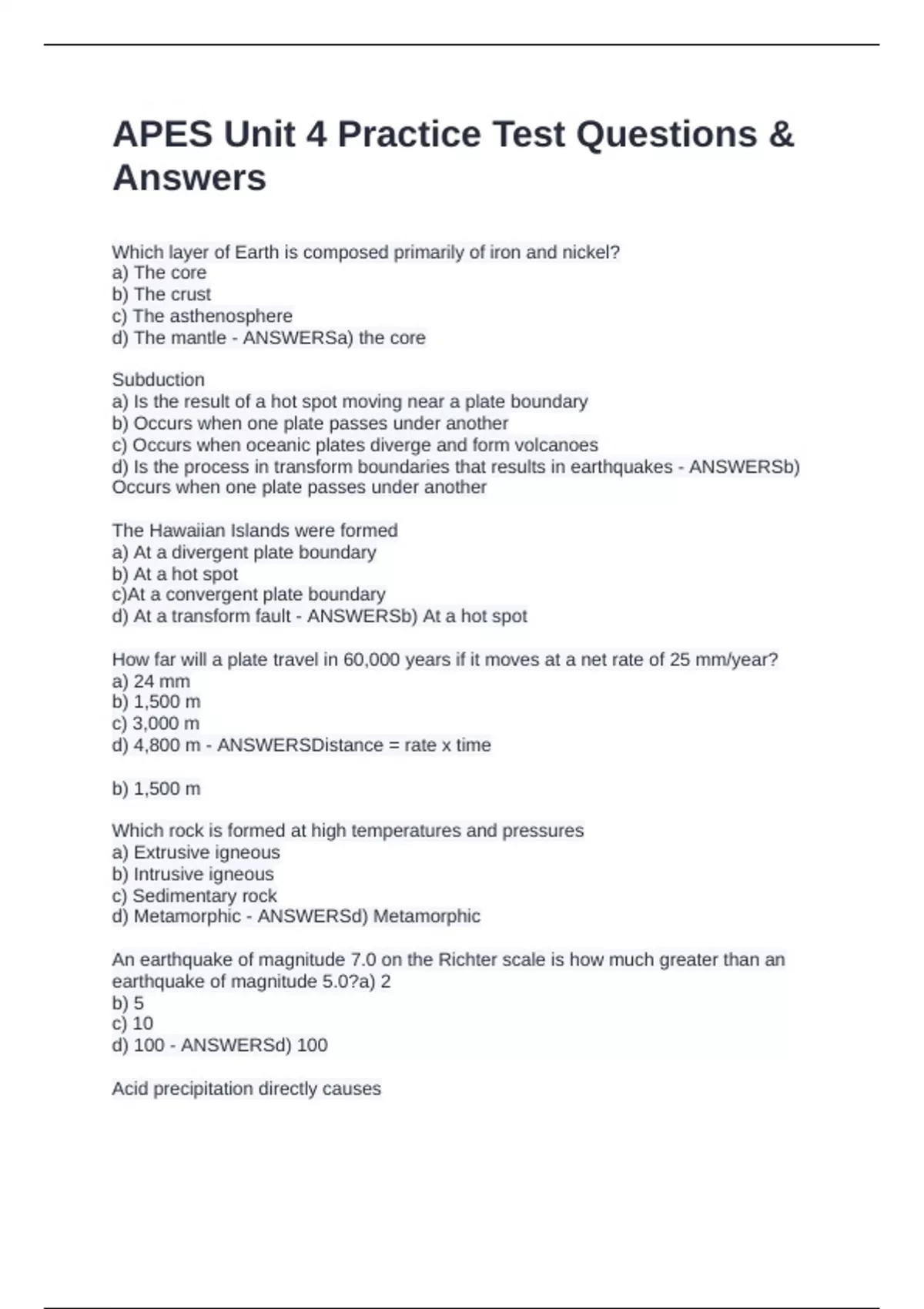 APES Unit 4 Practice Test Questions & Answers - APES Unit 4 Practice ...