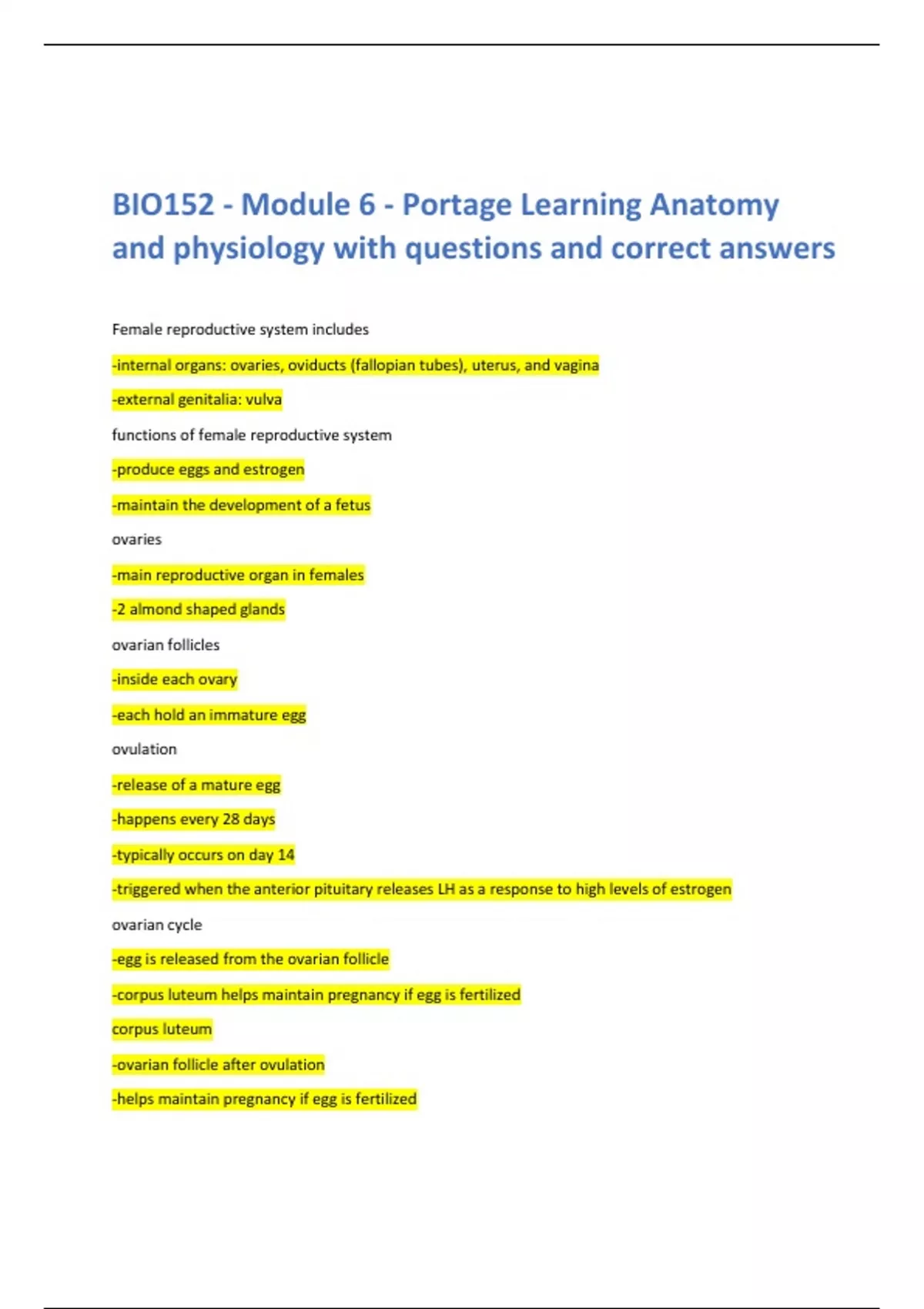 BIO152 - Module 6 - Portage Learning Anatomy and physiology with ...