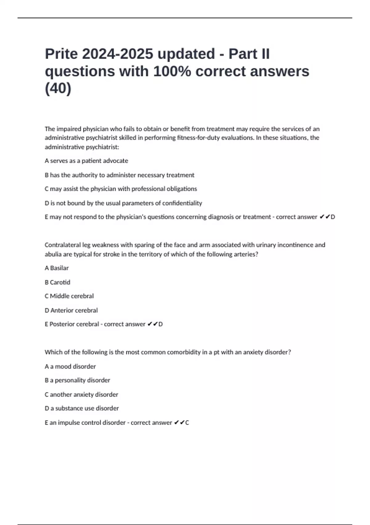 Prite updated - Part II questions with 100% correct answers (40 ...