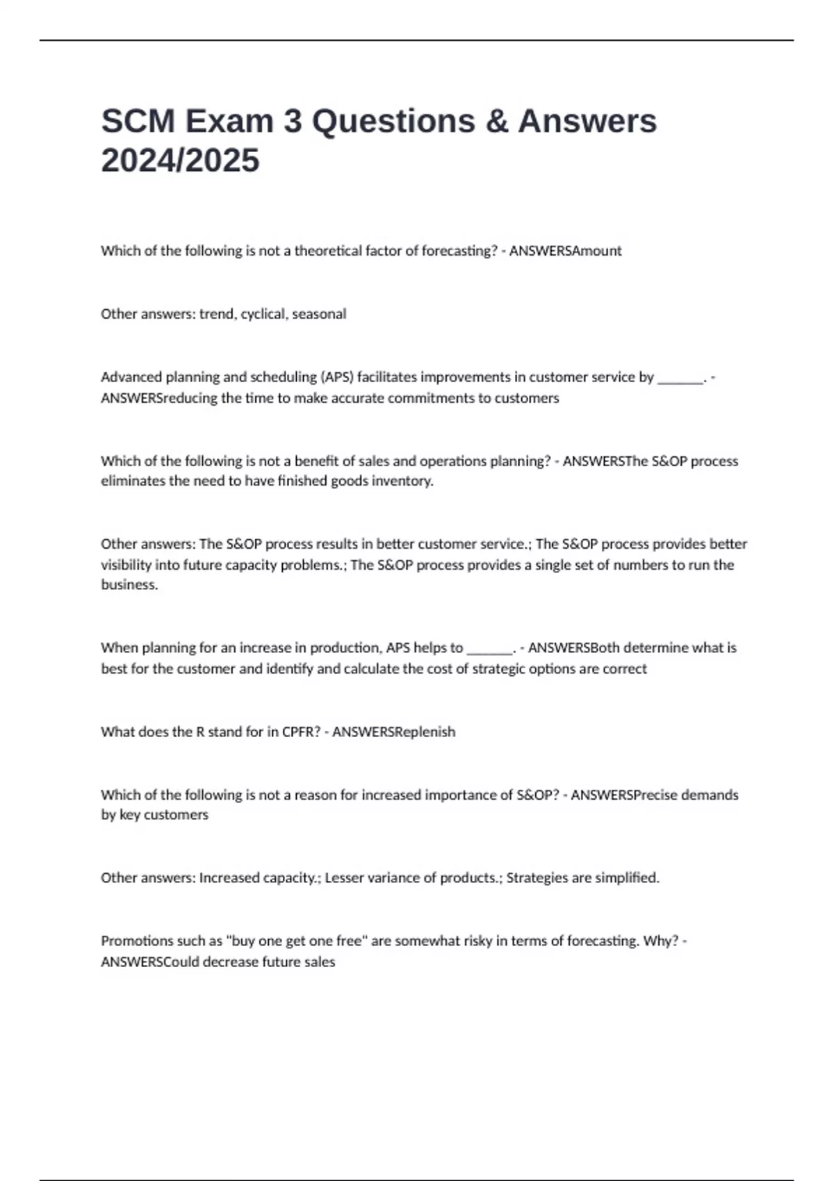 SCM Exam 3 Questions & Answers 2024/2025 - SCM - Stuvia US