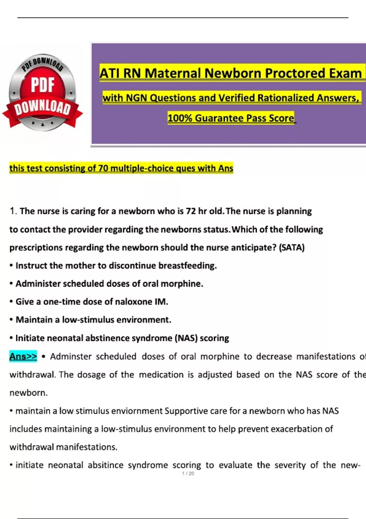 ATI RN Maternal Newborn Proctored Exam (2025 / 2026) with Questions and ...