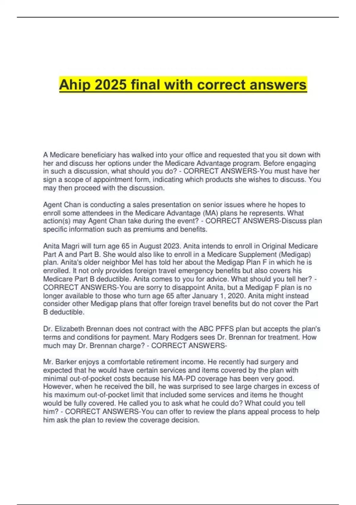 Ahip 2025 final with correct answers - 2025 AHIP - Stuvia US