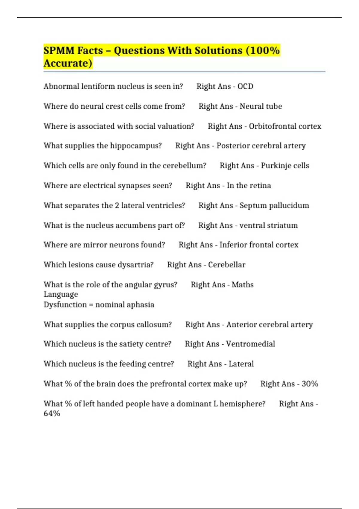 SPMM Facts – Questions With Solutions (100% Accurate) - SPMM - Stuvia US
