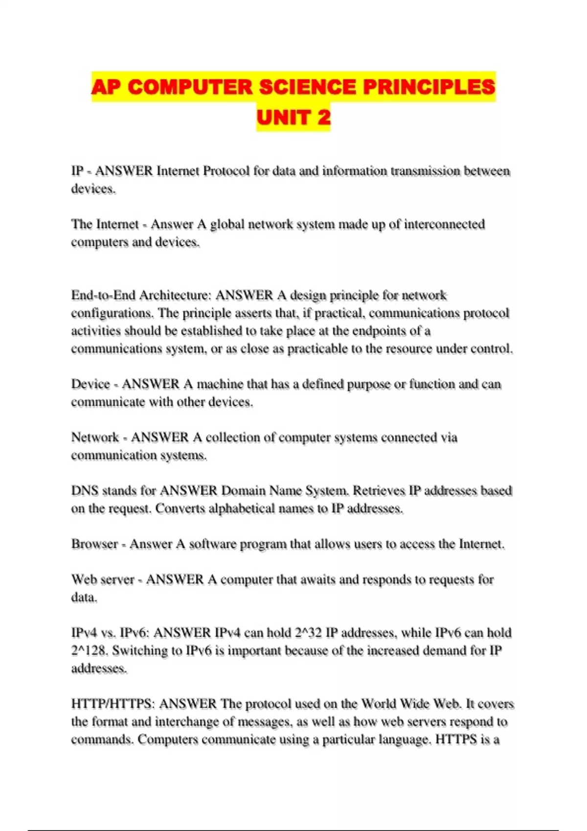 AP COMPUTER SCIENCE PRINCIPLES UNIT 2 - AP COMPUTER SCIENCE PRINCIPLES - Stuvia UK