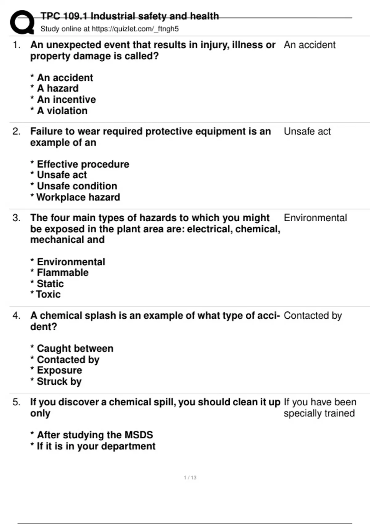 TPC 109.1 INDUSTRIAL SAFETY AND HEALTH FINAL NEWEST ACTUAL EXAM ...