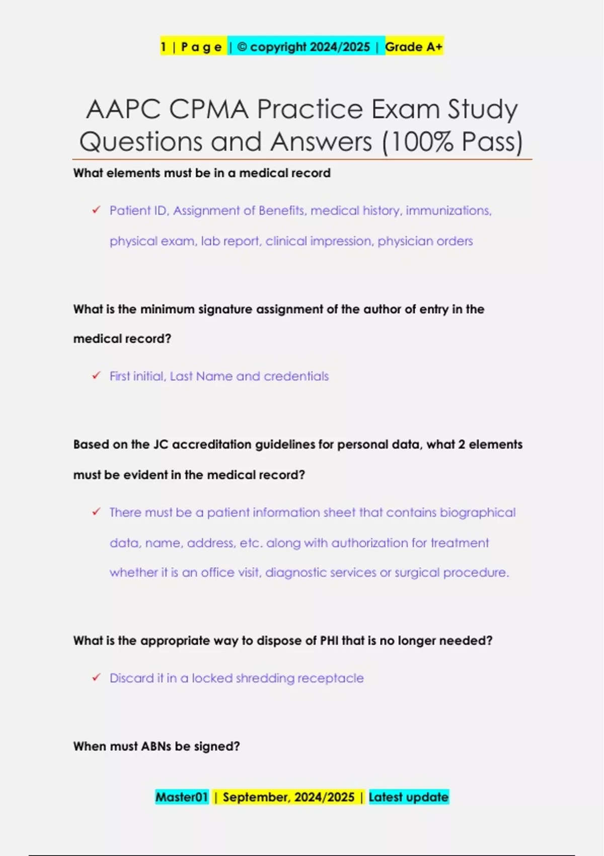 CPMA Questions and Answers (100% Pass) - Stuvia US