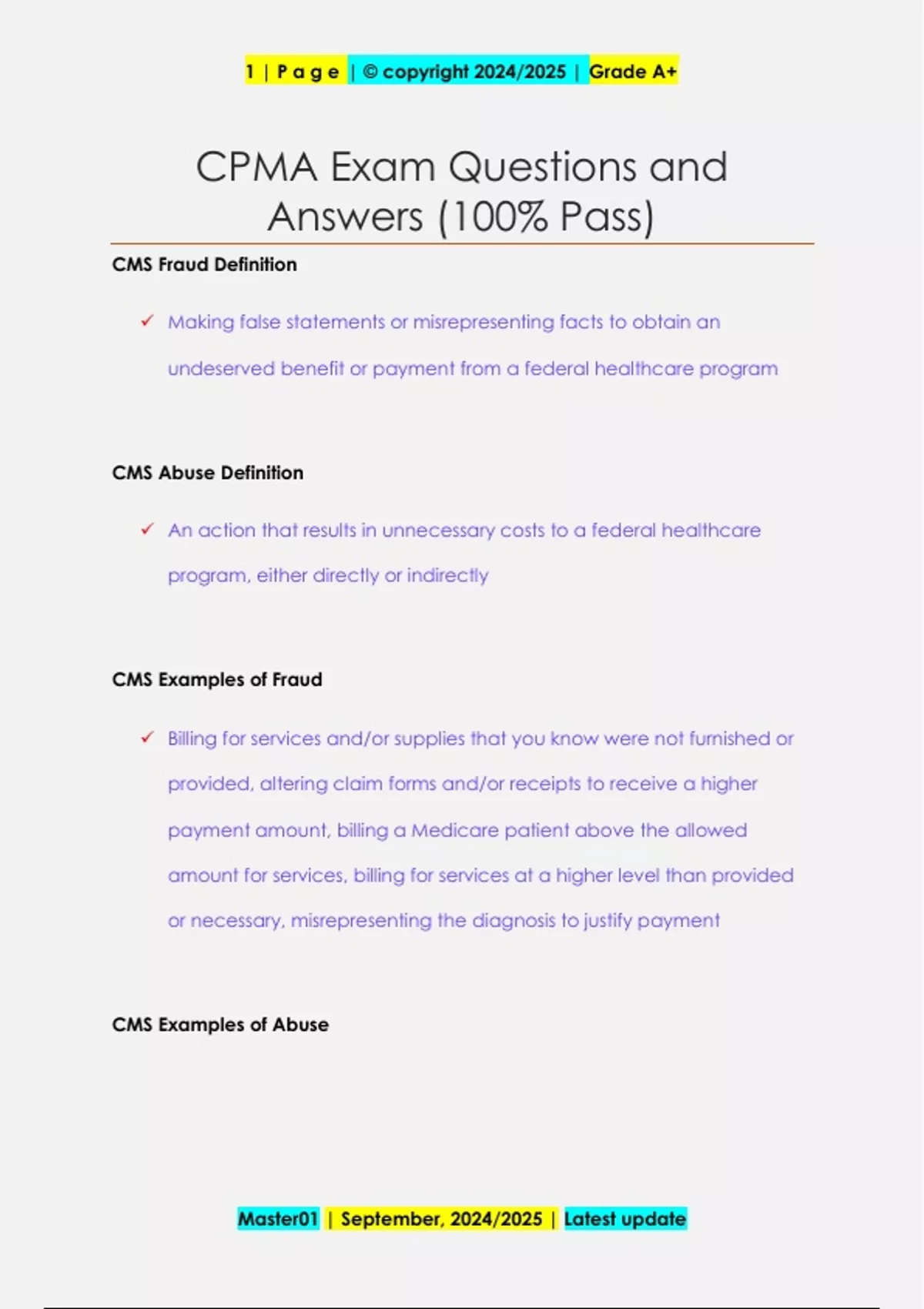 CPMA Exam Questions and Answers (100% Pass) - CPMA - Stuvia US