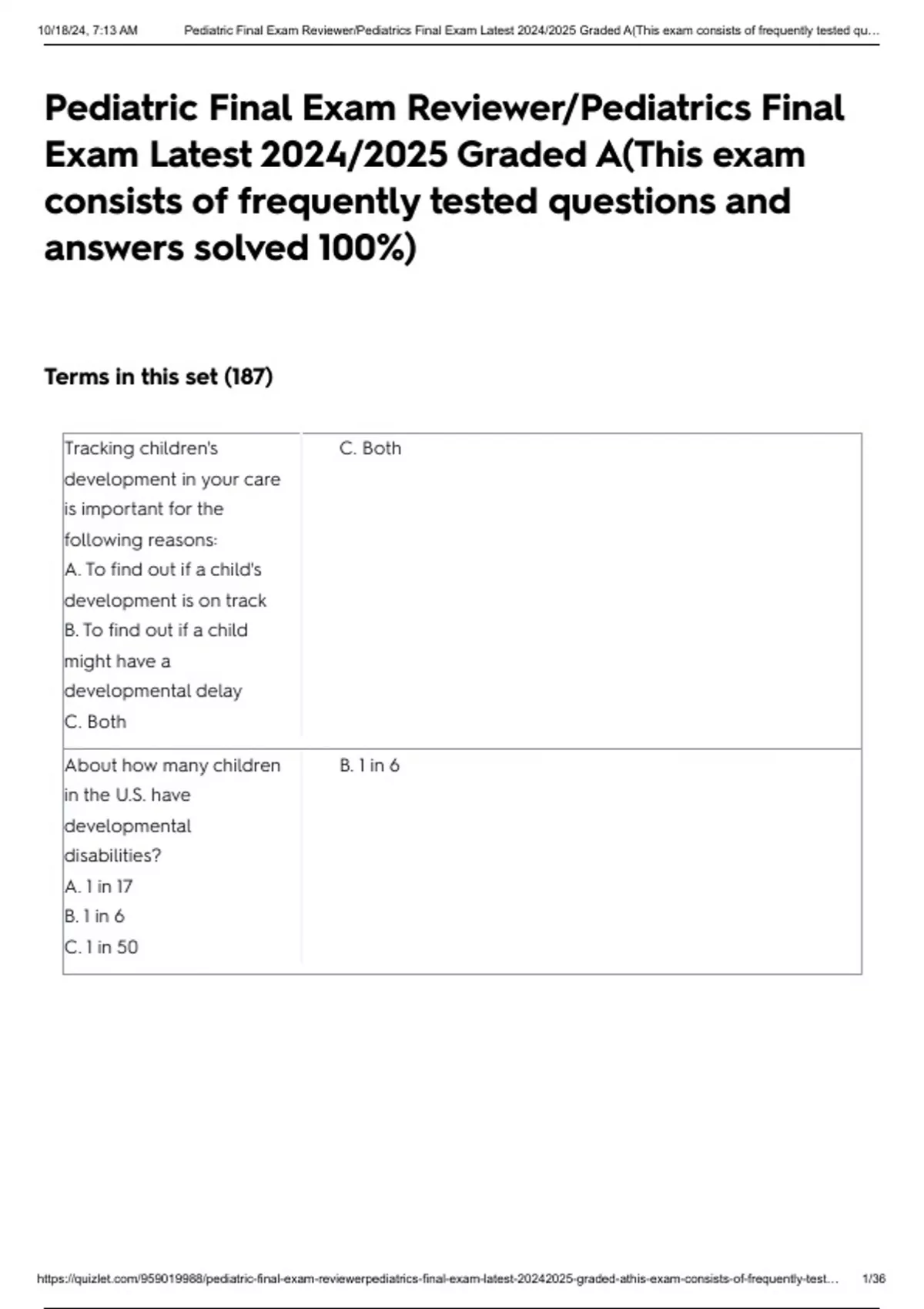 Pediatric Final Exam Reviewer/Pediatrics Final Exam Latest 2024/2025 ...