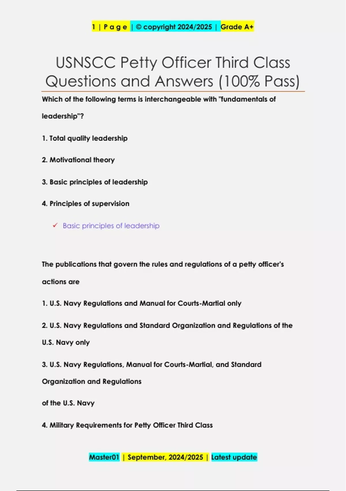 USNSCC Petty Officer Third Class Questions and Answers (100% Pass ...