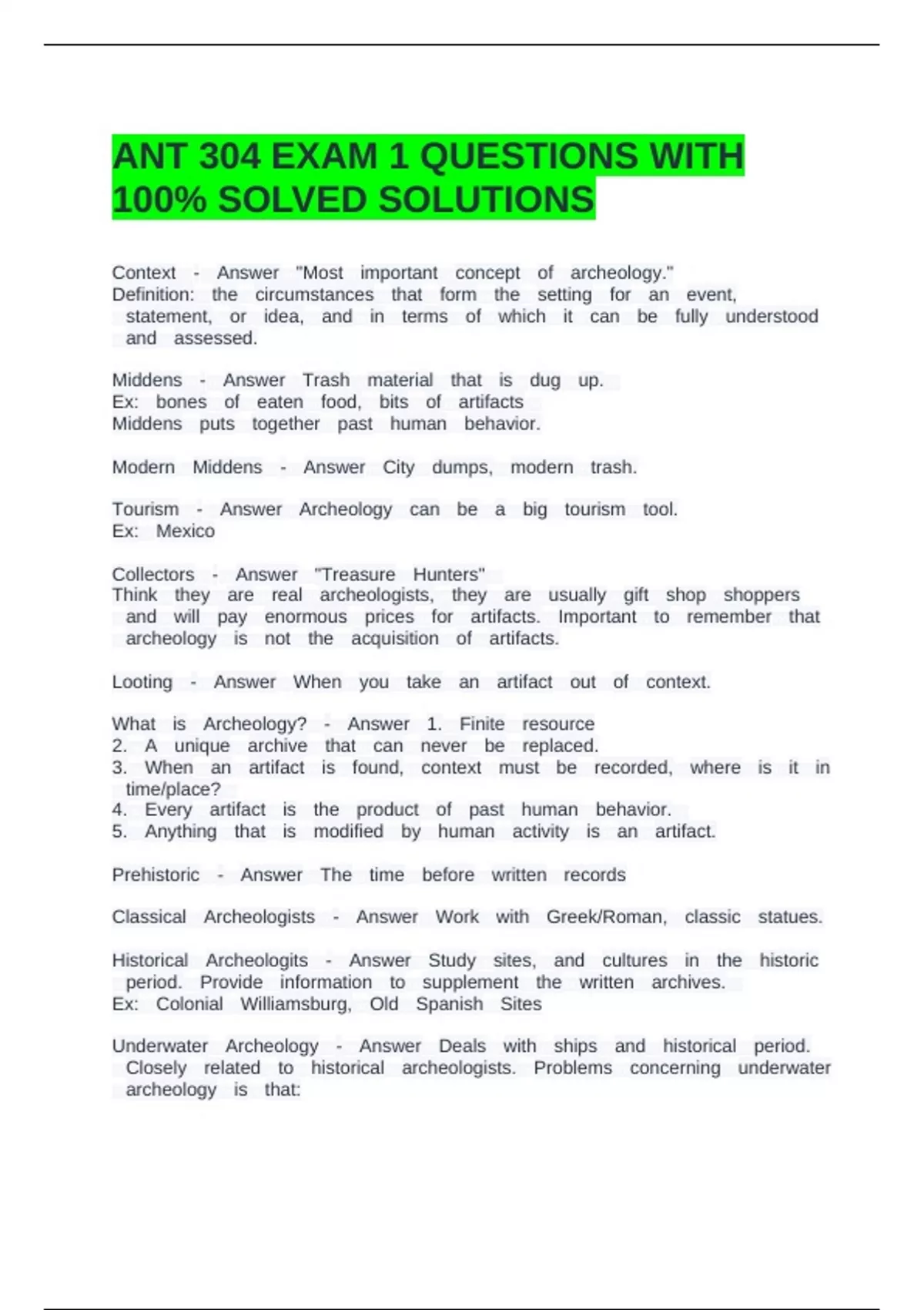 ANT 304 EXAM 1 QUESTIONS WITH 100% QUESTIONS AND ANSWERS - EXAC - Stuvia US