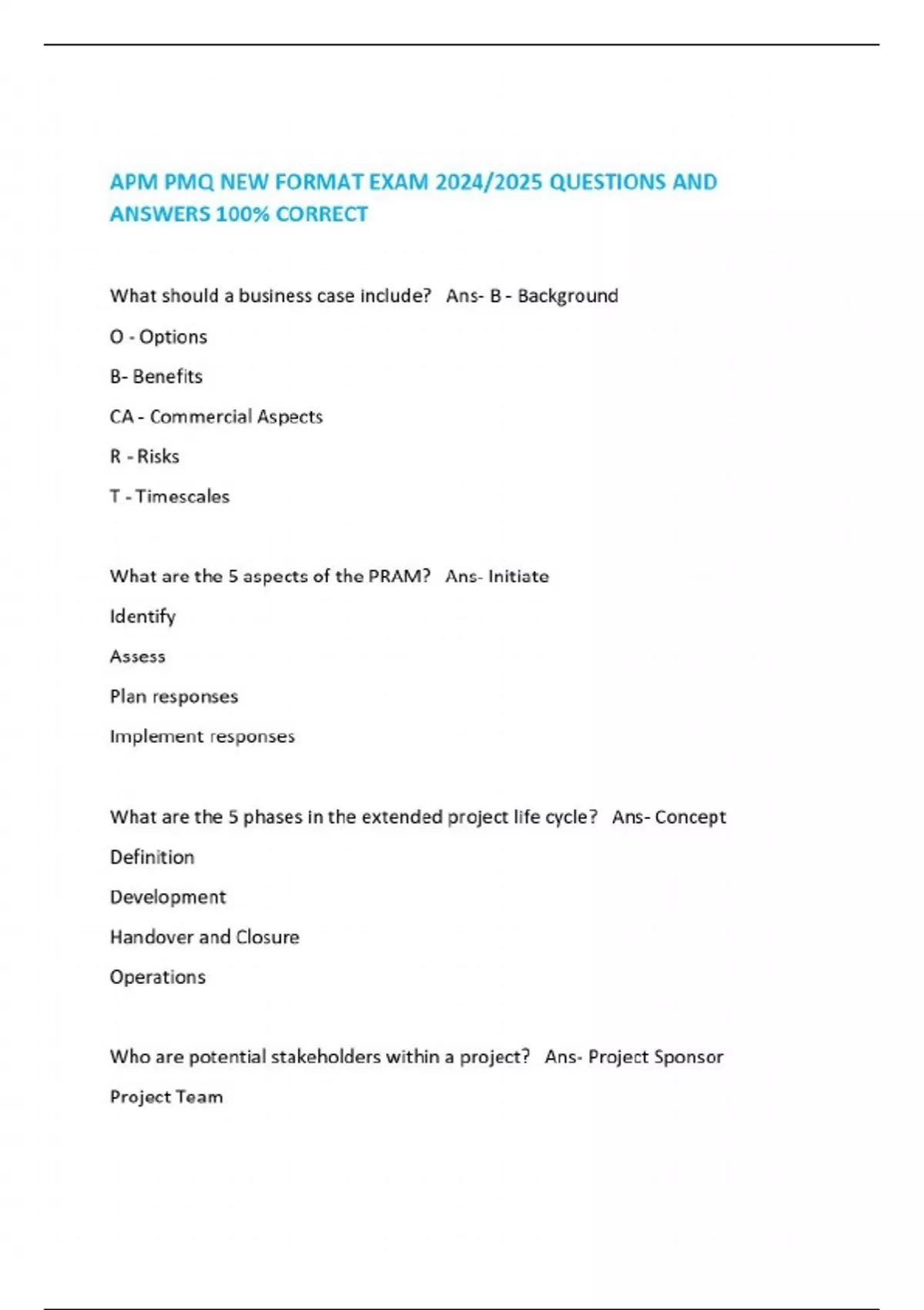 APM PMQ NEW FORMAT EXAM 2024/2025 QUESTIONS AND ANSWERS 100% CORRECT ...