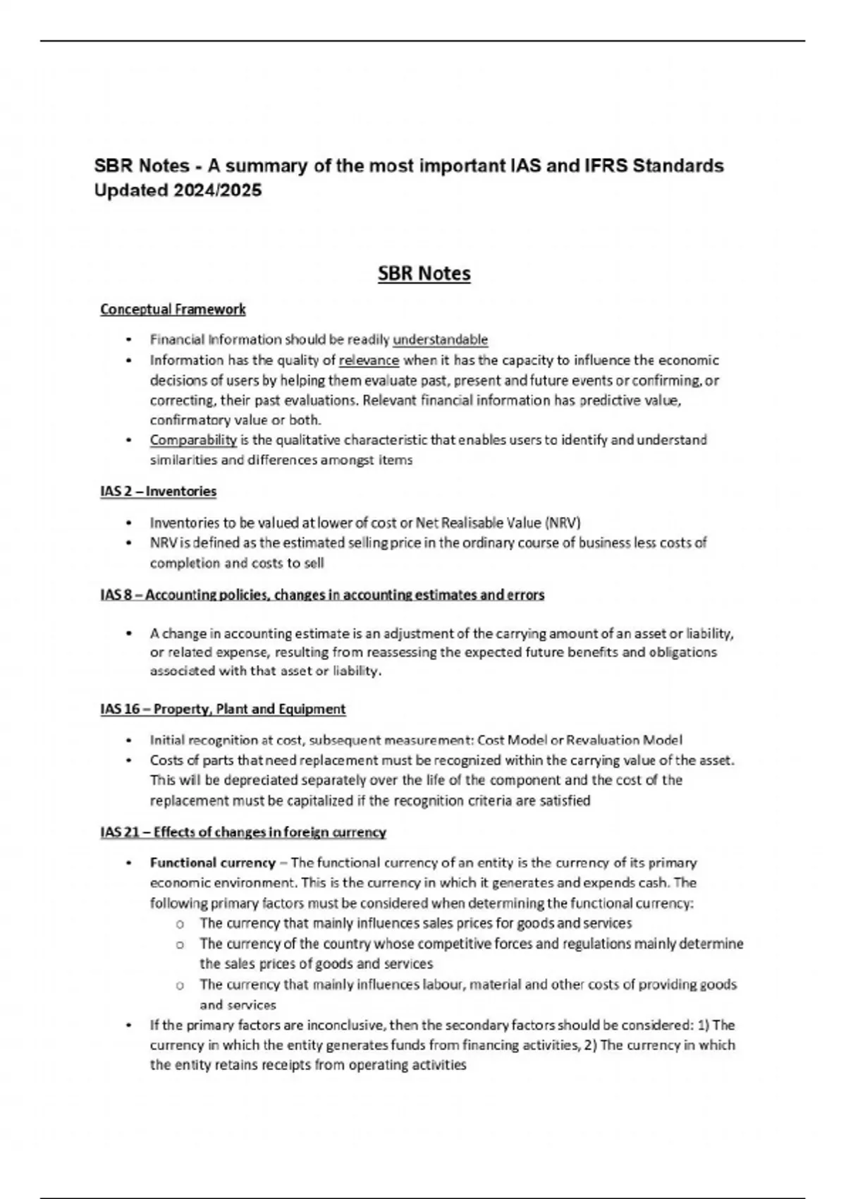 SBR Notes - A summary of the most important IAS and IFRS Standards ...