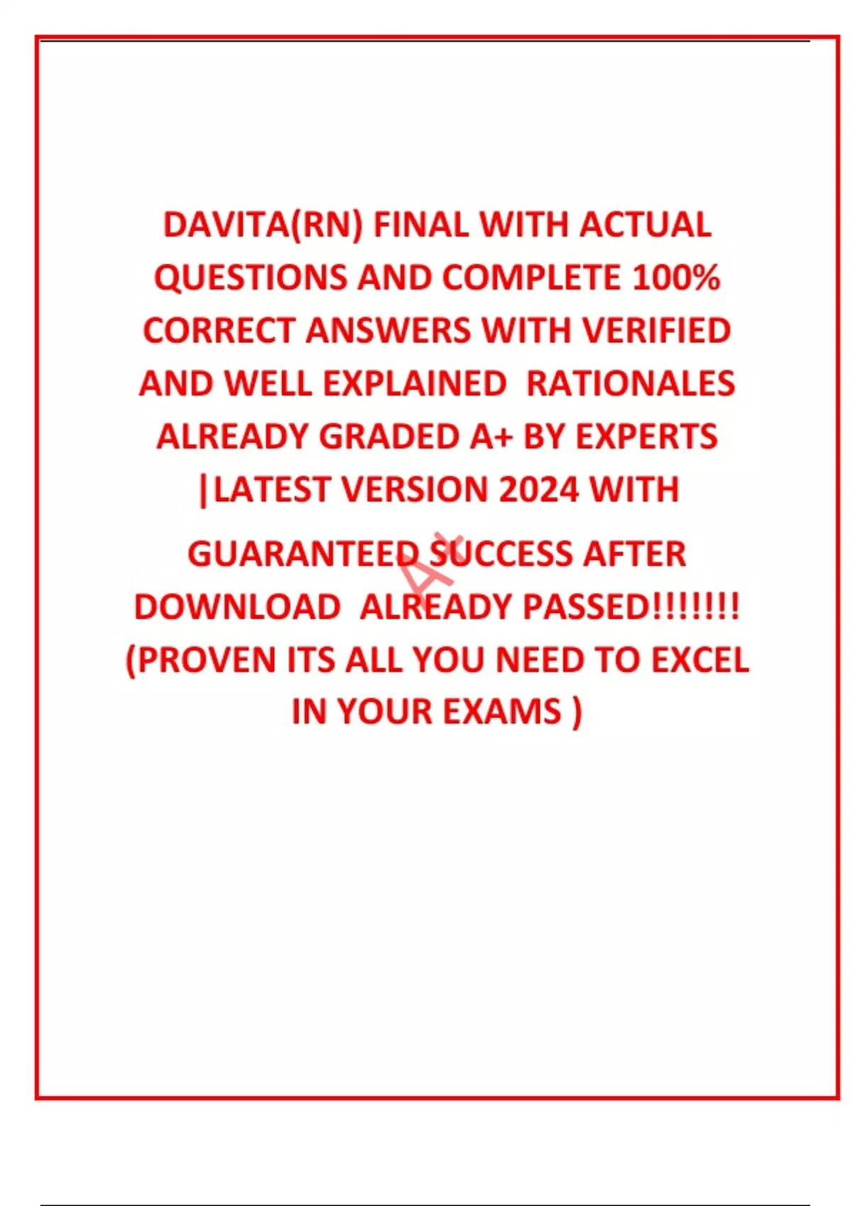 DAVITA(RN) FINAL WITH ACTUAL QUESTIONS AND COMPLETE 100% CORRECT ...