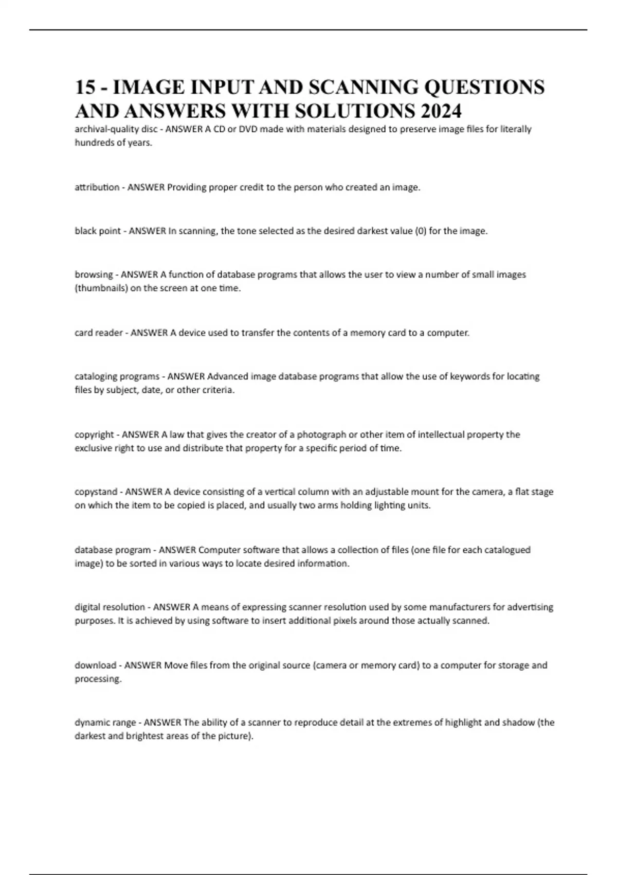 15 - IMAGE INPUT AND SCANNING QUESTIONS AND ANSWERS WITH SOLUTIONS 2024 - GXMO - Stuvia US