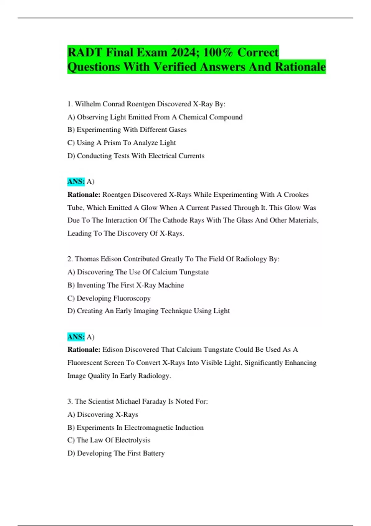 RADT Final Exam 2024; 100% Correct Questions With Verified Answers And ...