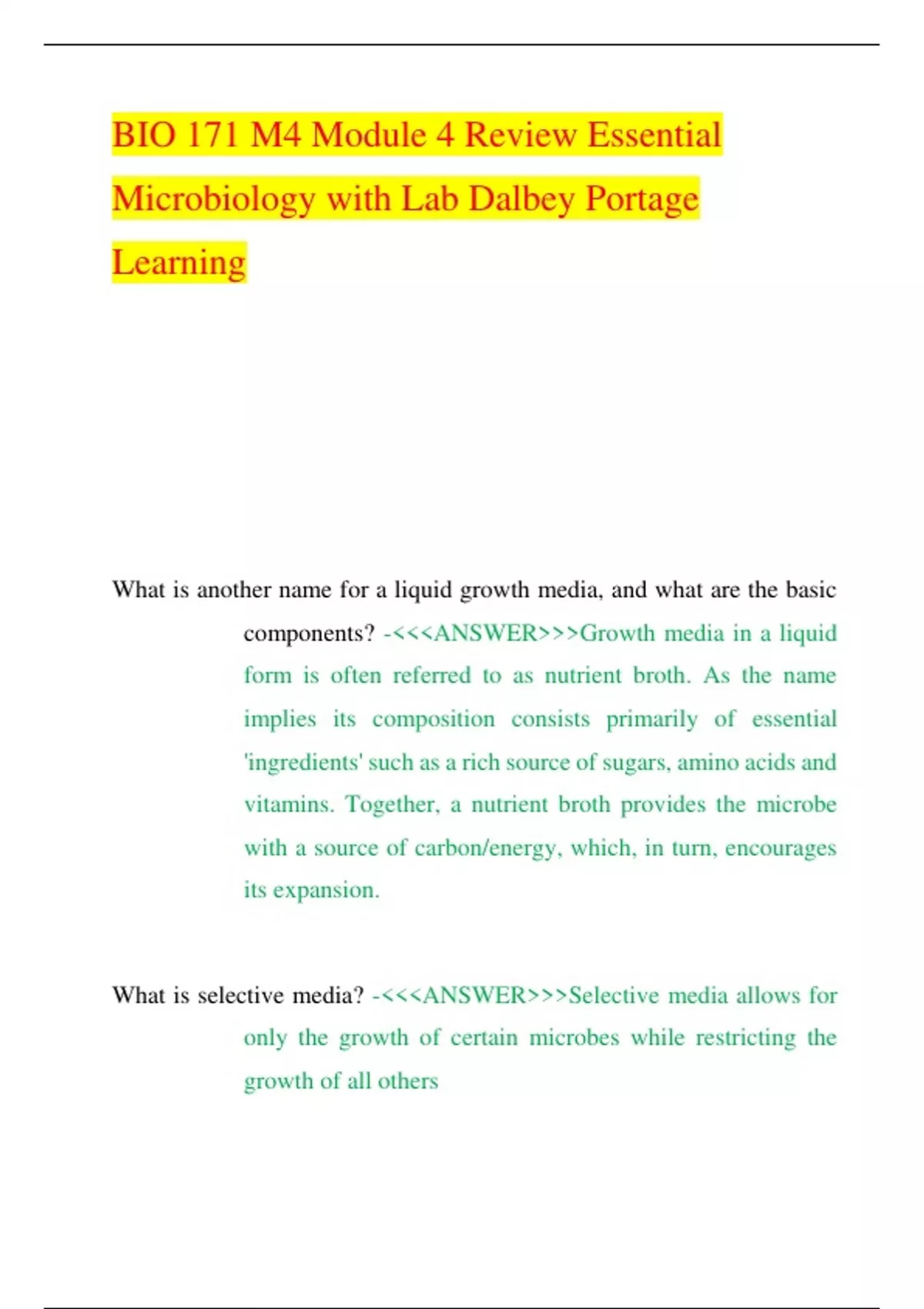 BIO 171 M4 Module 4 Review Essential Microbiology with Lab Dalbey ...