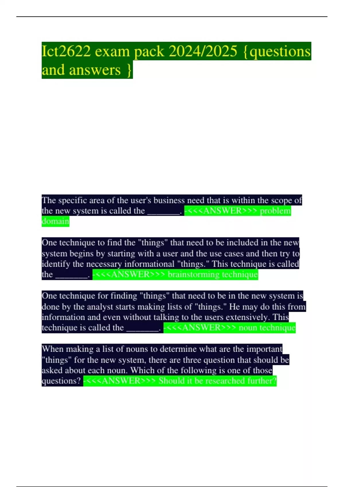 Ict2622 exam pack 2024/2025 {questions and answers } - Ict2622 er ...