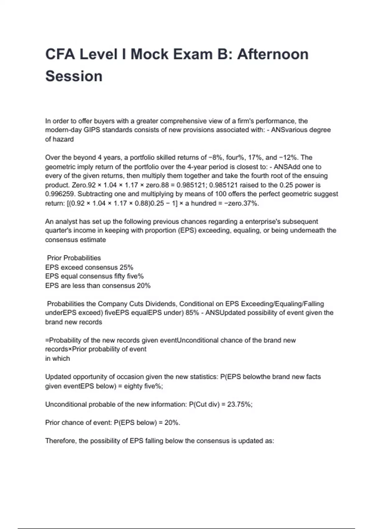 CFA Level I Mock Exam B: Afternoon Session questions and answers rated ...