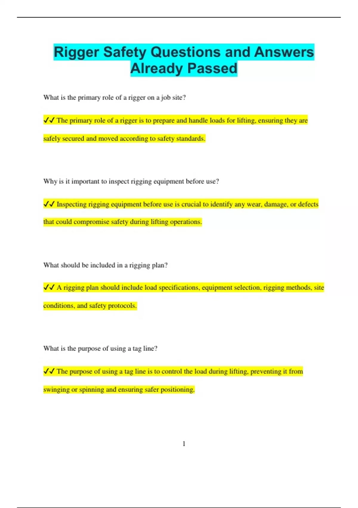 Rigger Safety Questions and Answers Already Passed - Rigger Safety ...