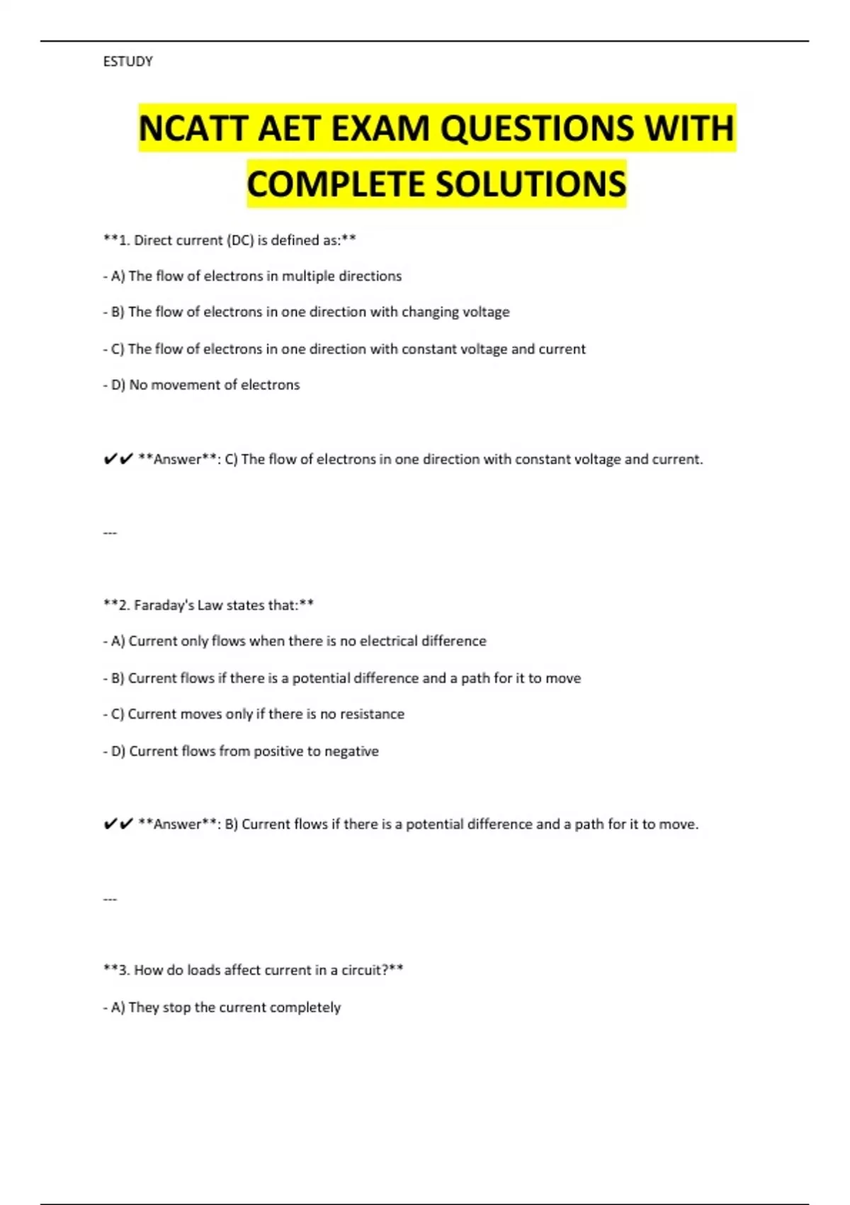 NCATT AET EXAM QUESTIONS WITH COMPLETE SOLUTIONS - NCATT AET - Stuvia US