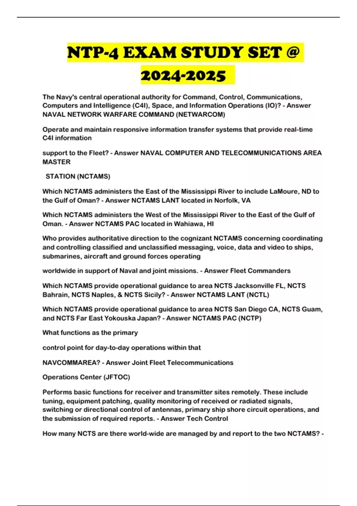 NTP-4 EXAM STUDY SET @ - NTP-4 - Stuvia US