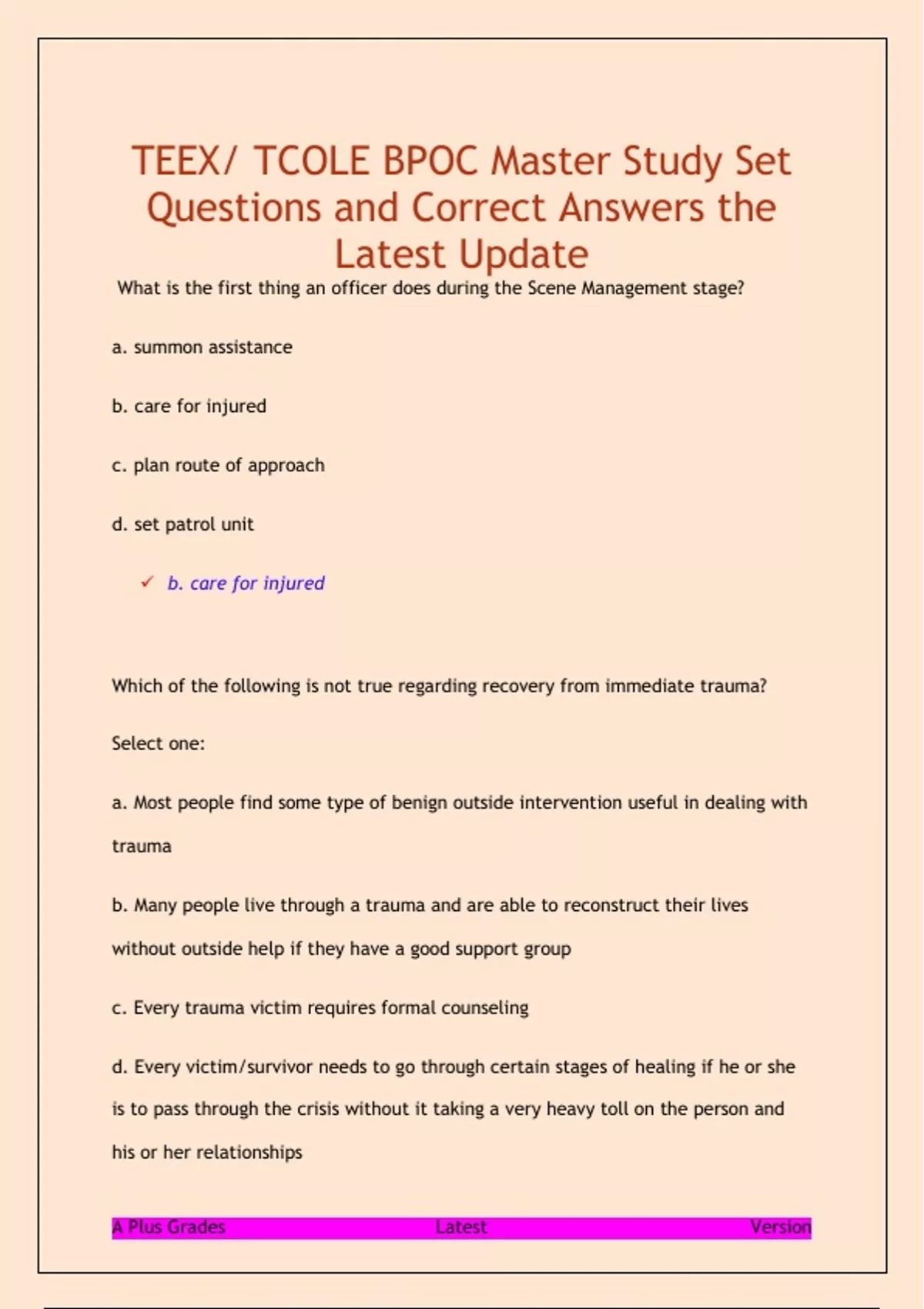TEEX/ TCOLE BPOC Master Study Set Questions and Correct Answers the ...