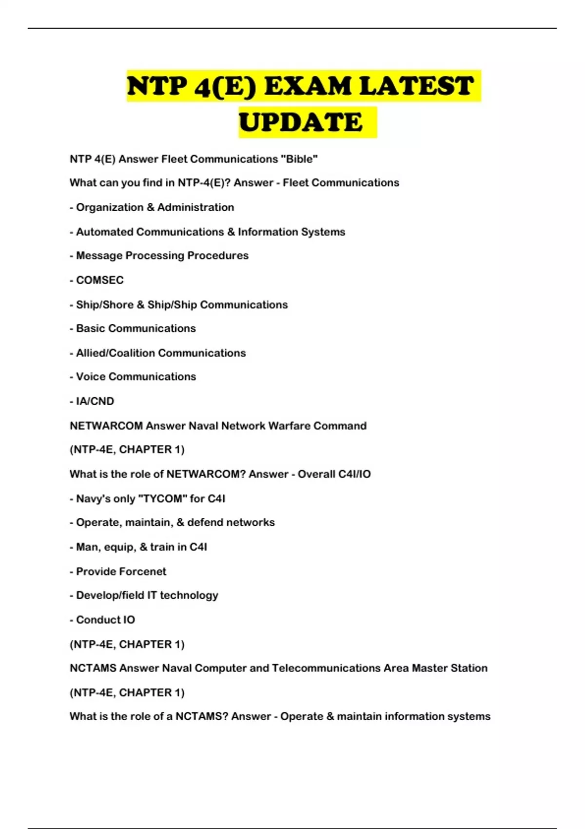NTP 4(E) EXAM LATEST UPDATE - NTP 4 - Stuvia US