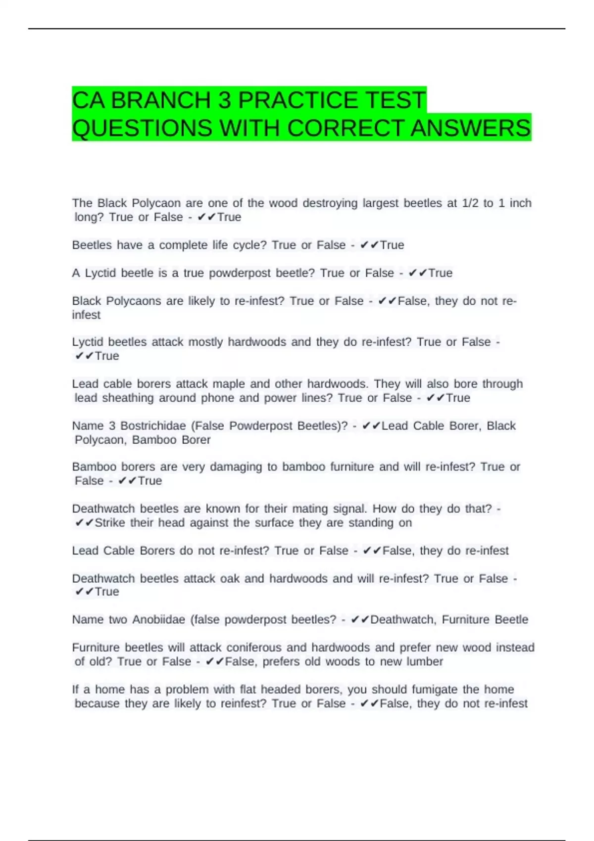 CA BRANCH 3 PRACTICE TEST QUESTIONS WITH CORRECT ANSWERS - CA BRANCH 3 ...