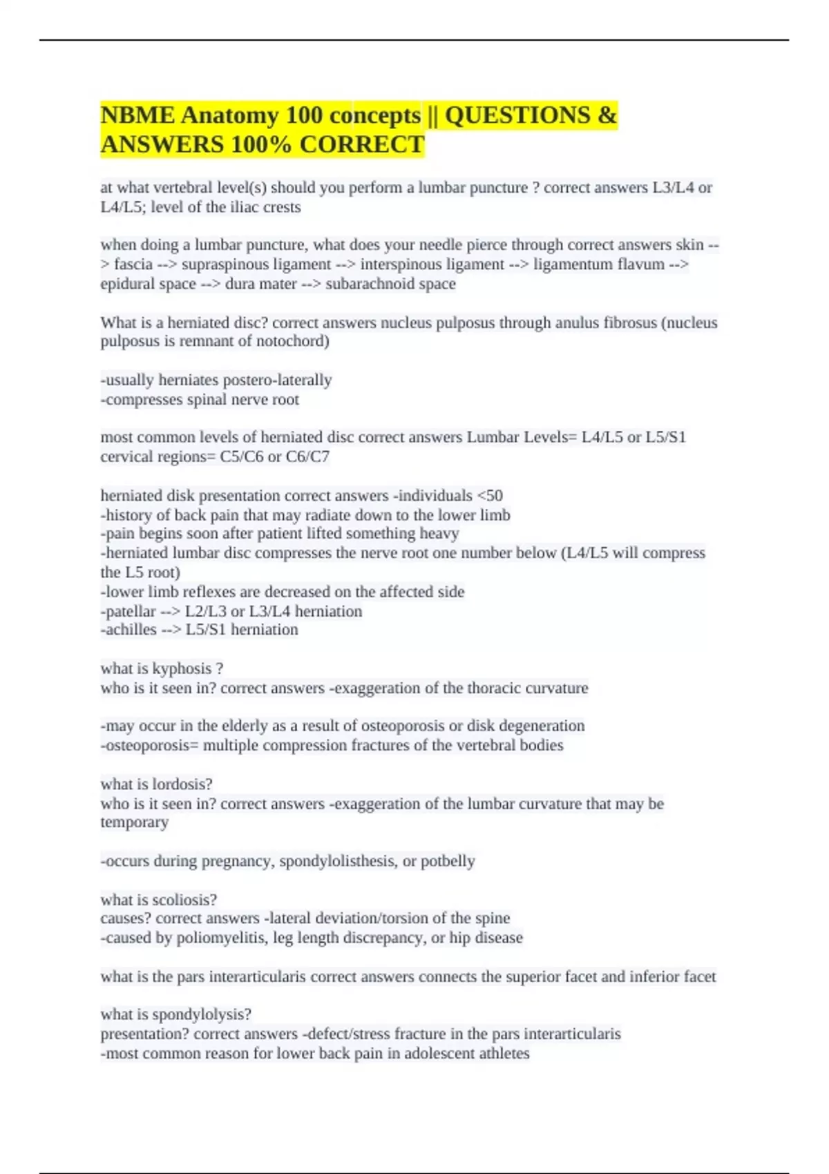 NBME Anatomy 100 concepts || QUESTIONS & ANSWERS 100% CORRECT - Anatomy ...