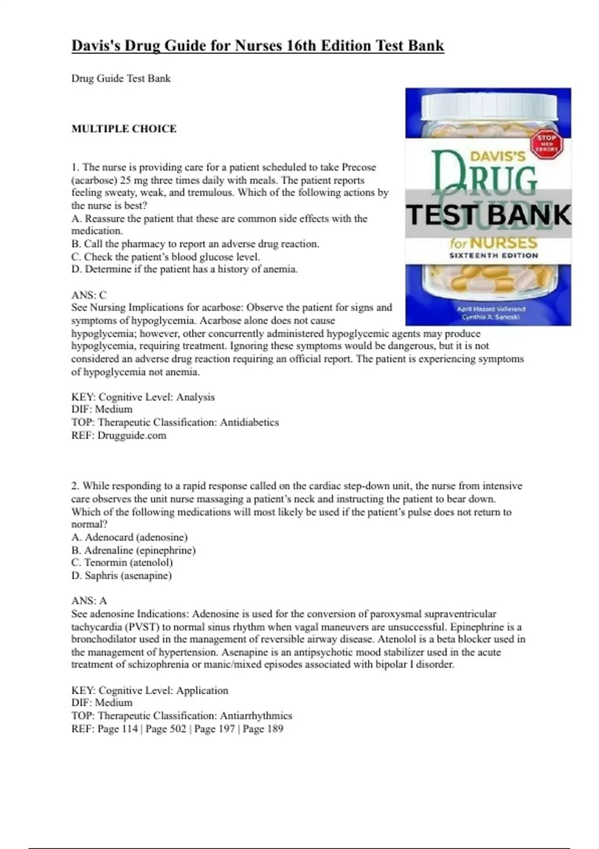 Davis's Drug Guide for Nurses 16th Edition Test Bank by April Hazard ...