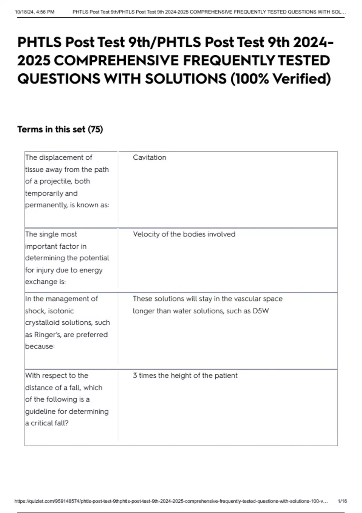 PHTLS Post test 9th edition Exam Questions and answers with MULTIPLE ...