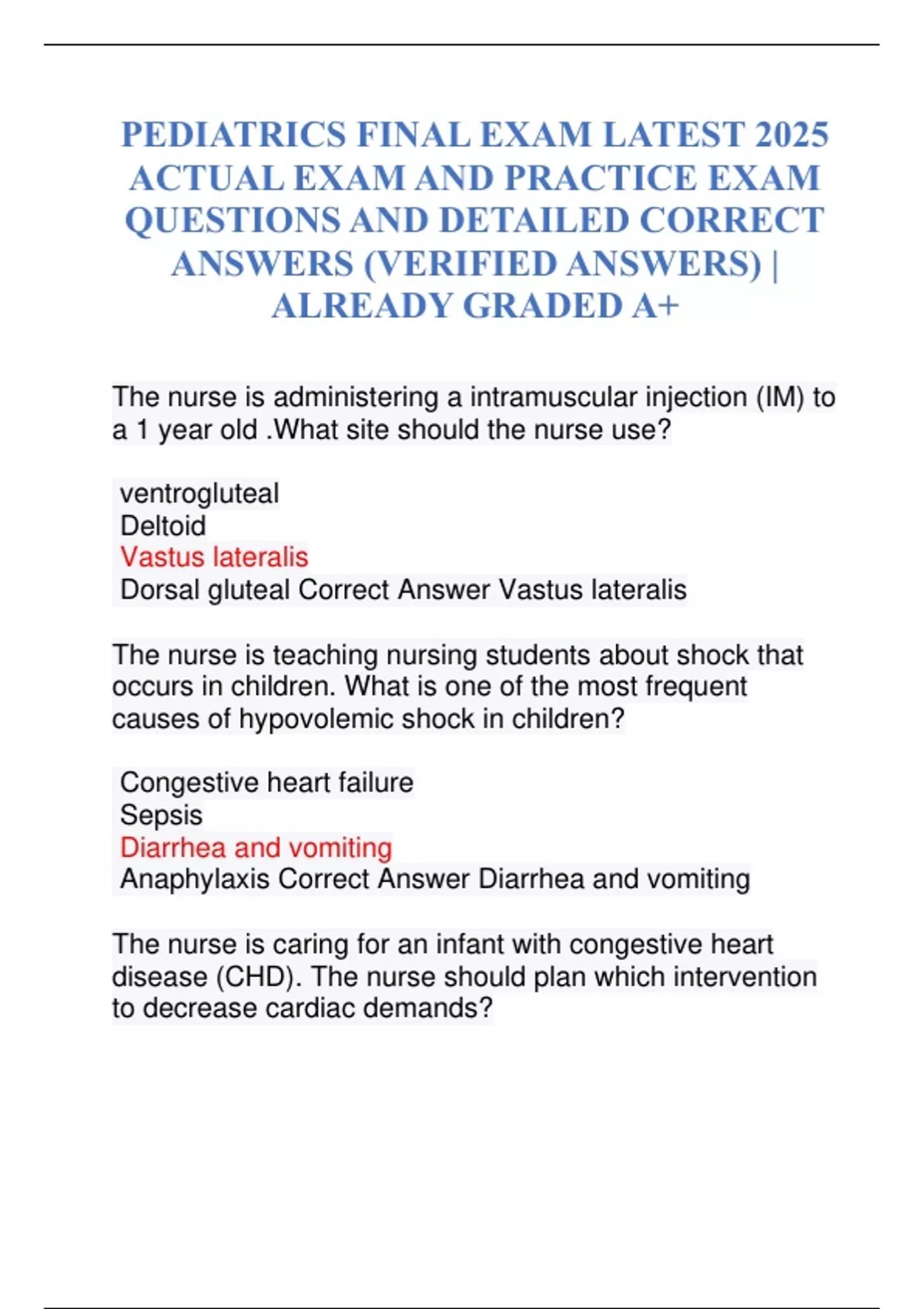 PEDIATRICS FINAL EXAM 2025 tests bundle compilation - Stuvia US