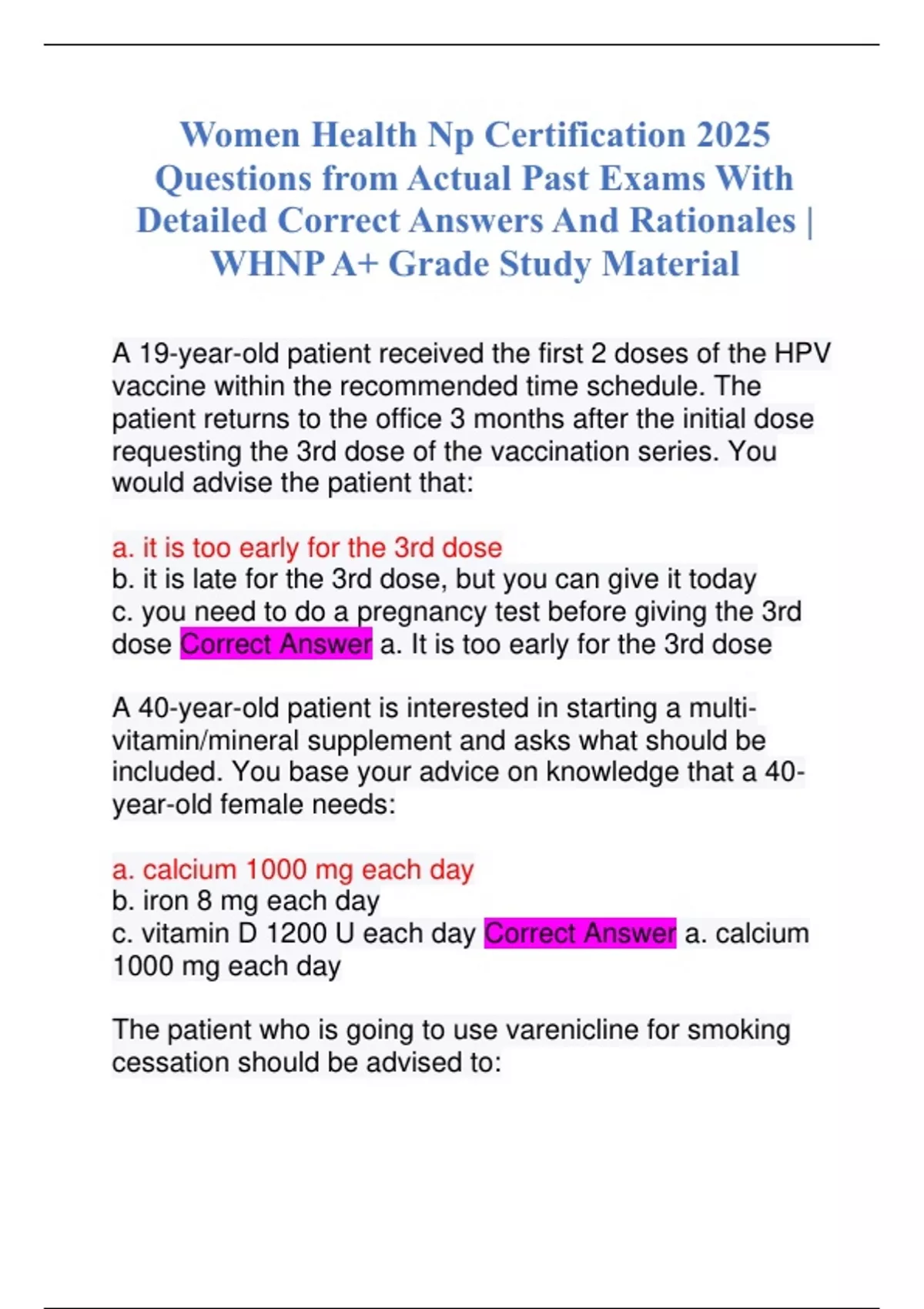 Women Health Np Certification 2025 Questions from Actual Past Exams ...