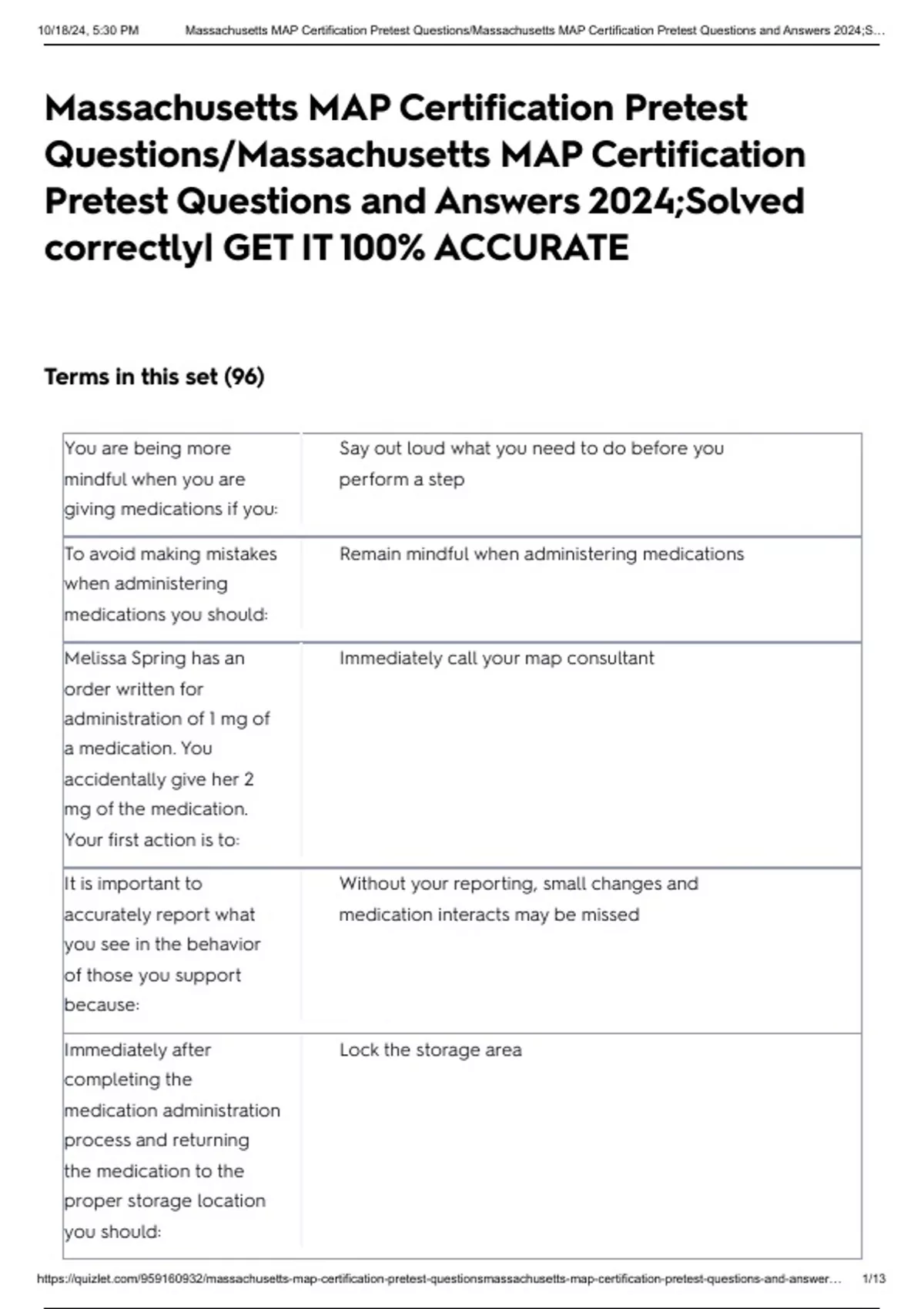 Massachusetts MAP Certification Pretest Questions/Massachusetts MAP ...