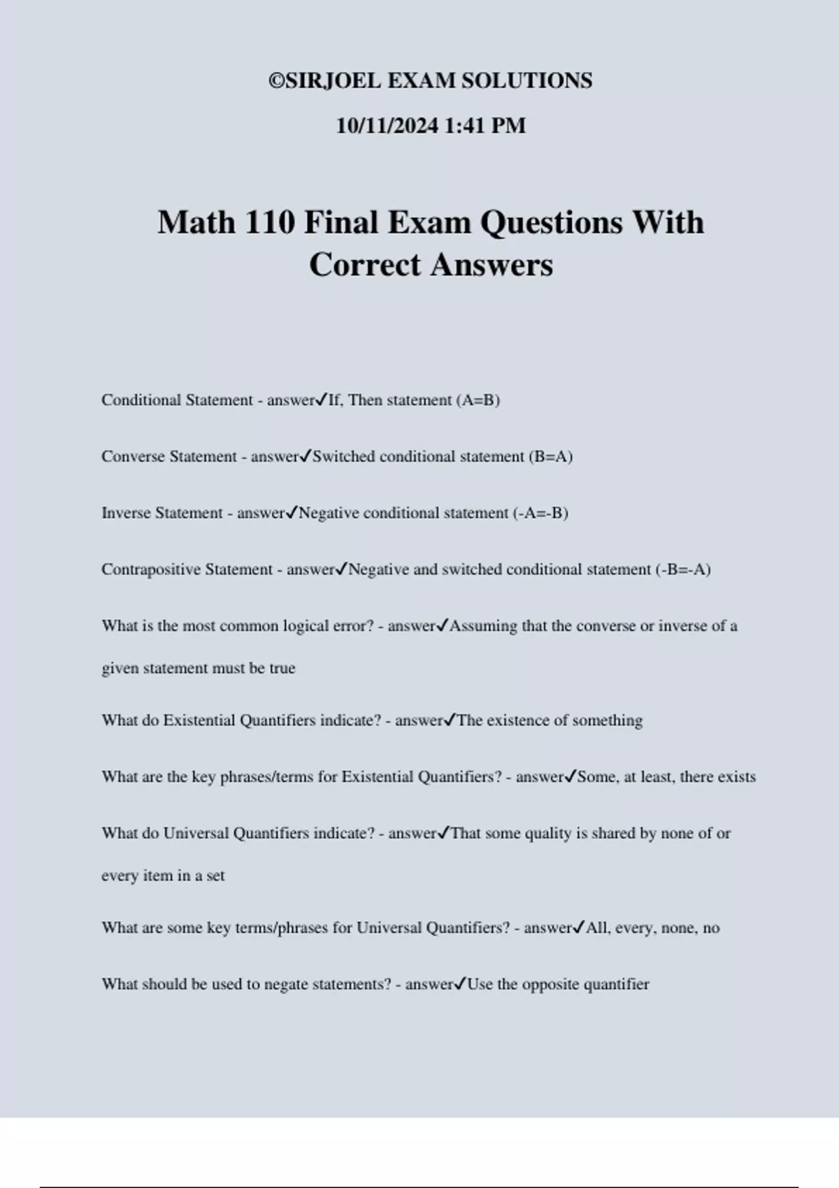 Math 110 Final Exam Questions With Correct Answers Math 110 Stuvia Us