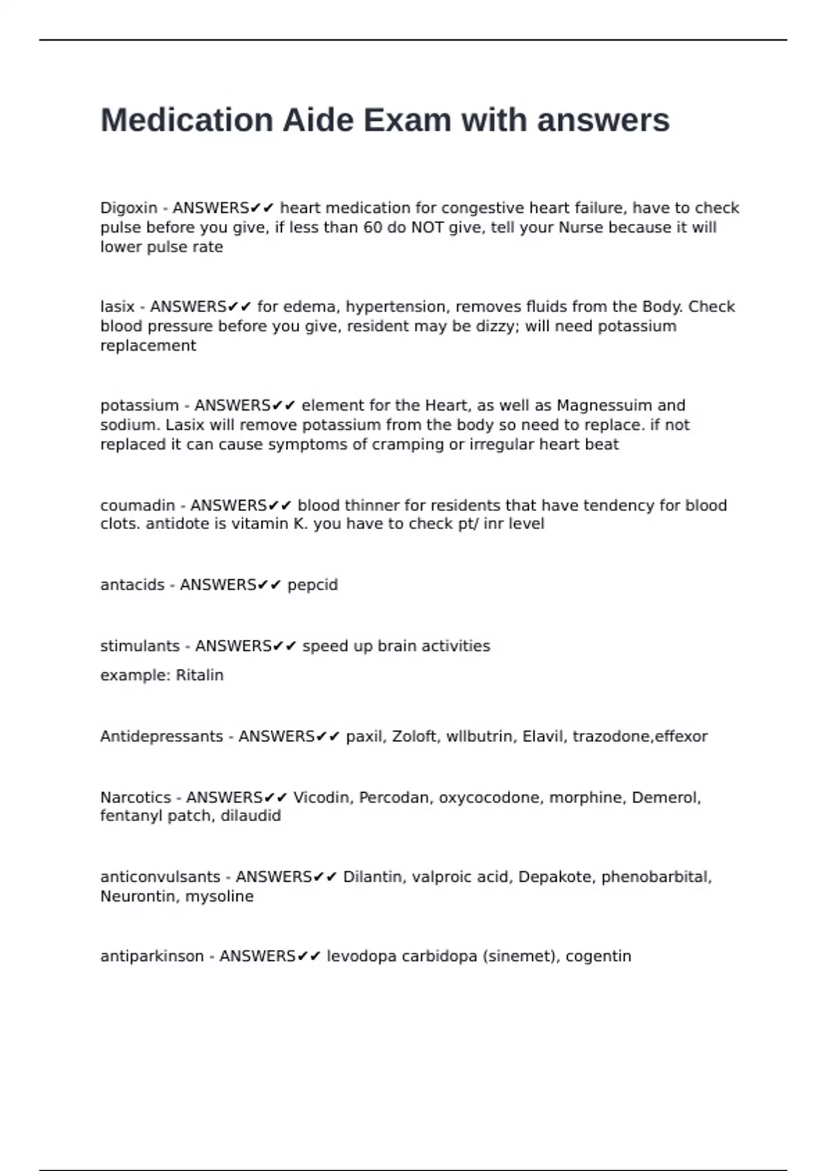 Medication Aide study pack - Stuvia US