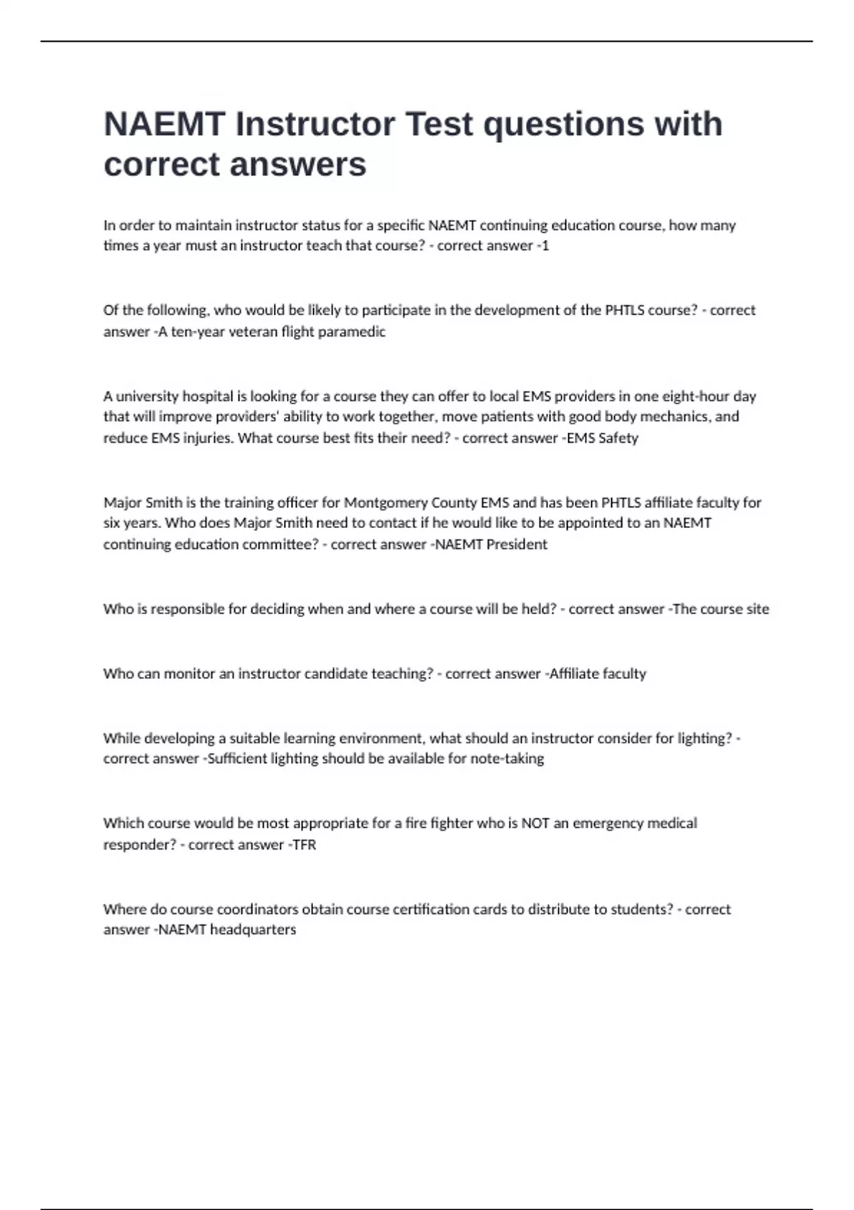 NAEMT Instructor Test questions with correct answers - NAEMSE - Stuvia US