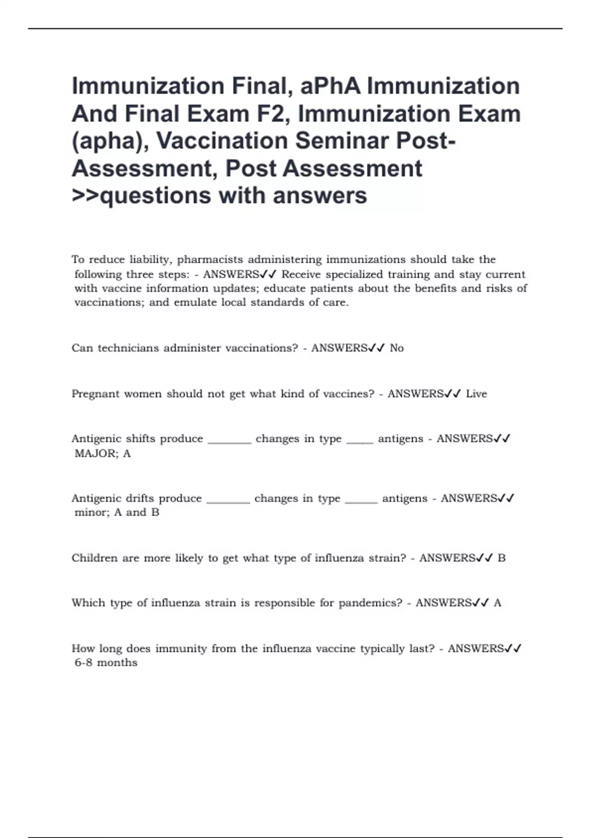 Immunization Final, aPhA Immunization And Final Exam F2, Immunization ...