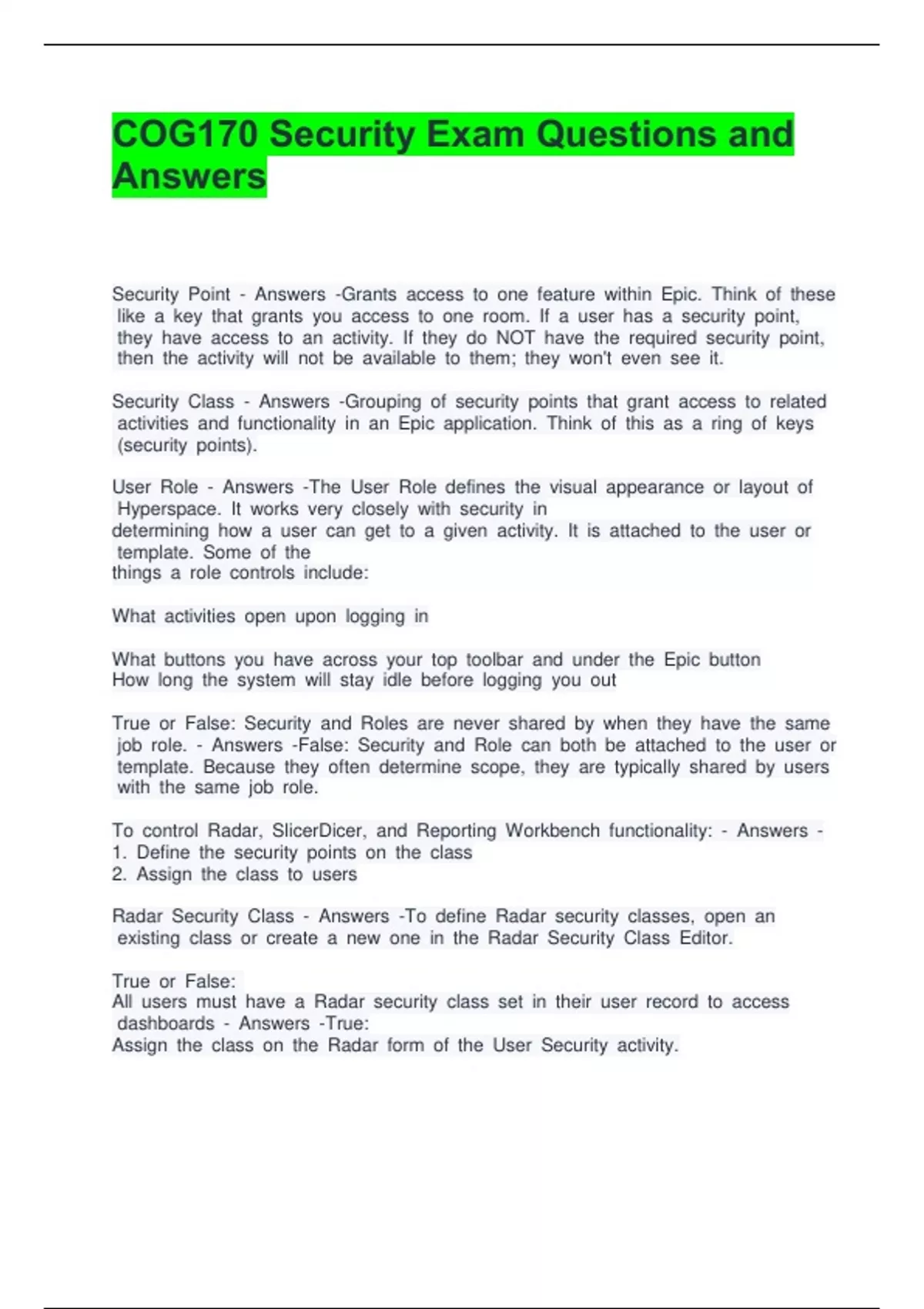 COG170 Security Exam Questions and Answers - COG170 - Stuvia US