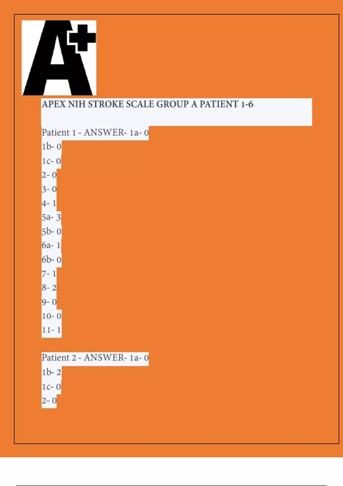 APEX NIH Stroke Scale Group A Patient 1-6(Complete) - APEX NIH Stroke ...