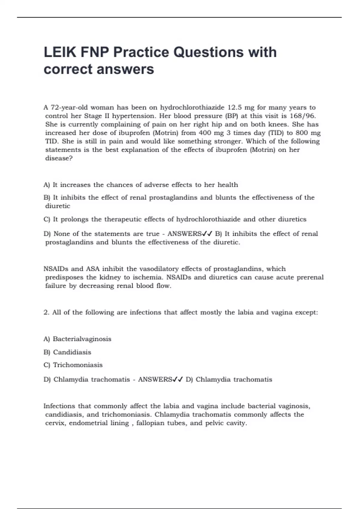 LEIK FNP Practice Questions with correct answers - LEIK FNP - Stuvia US