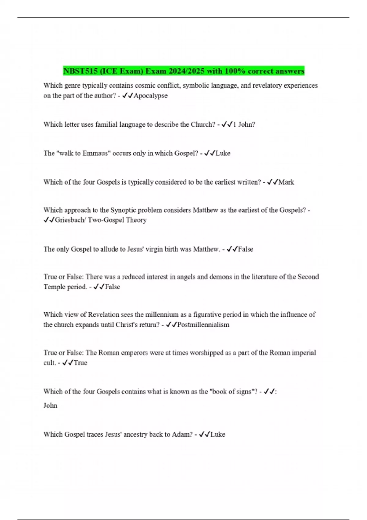 NBST515 (ICE Exam) Exam 2024/2025 with 100% correct answers - NBST 515 ...